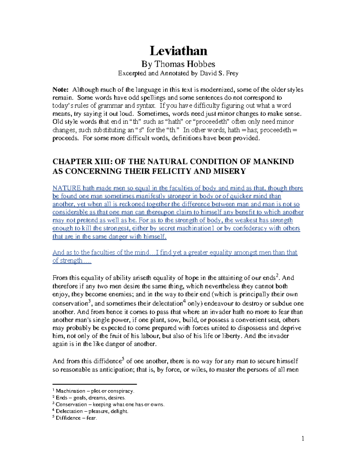 Reading 3.4- Hobbes, Leviathan - Leviathan By Thomas Hobbes Excerpted ...