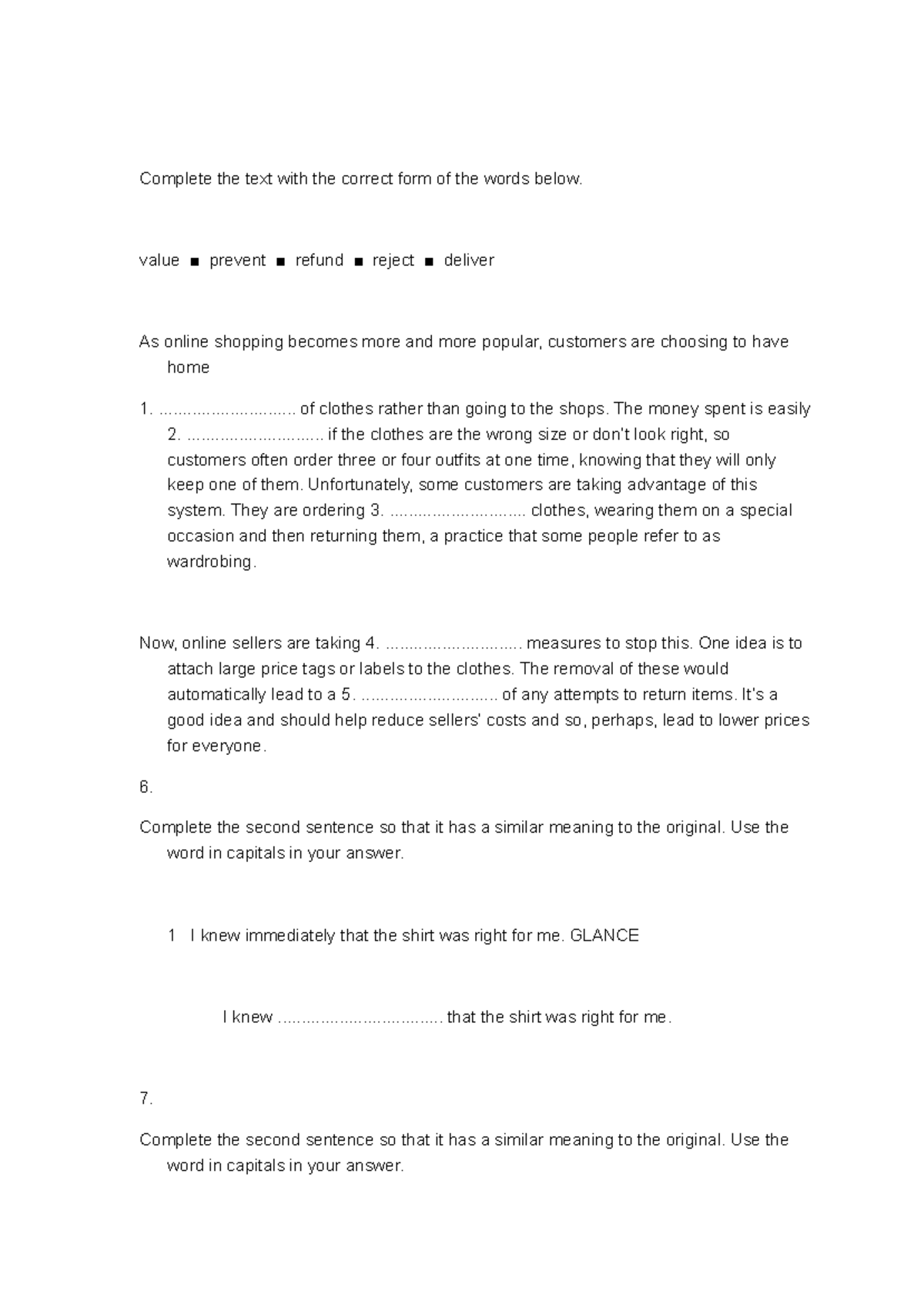 Ejercicios vocabulario comprar - Complete the text with the correct ...