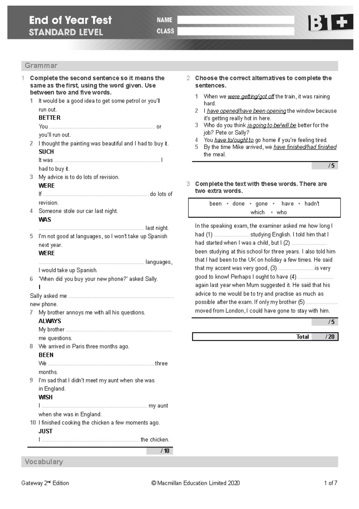 B1+ End of year test - Hello everyone. It's very useful. - Grammar 1 ...