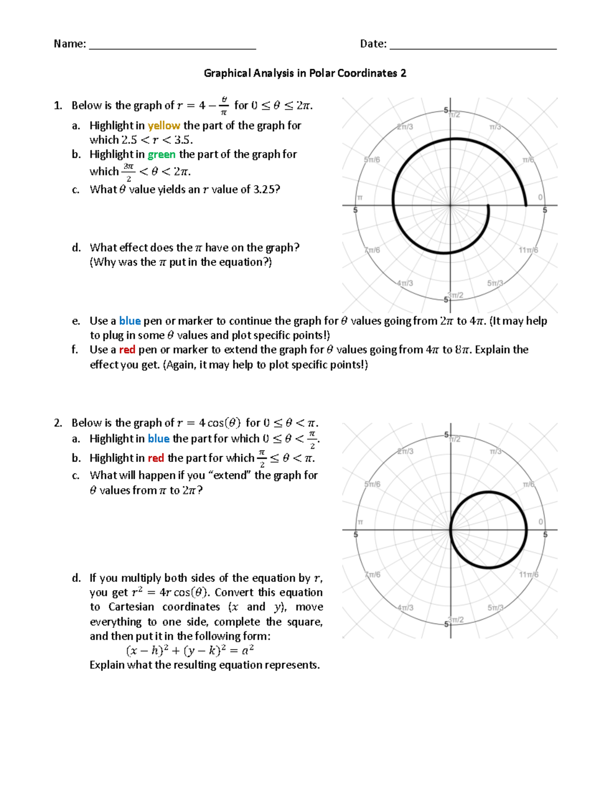 2023 10 27 HW - Graphical Analysis in Polar Coordinates 2 - Name