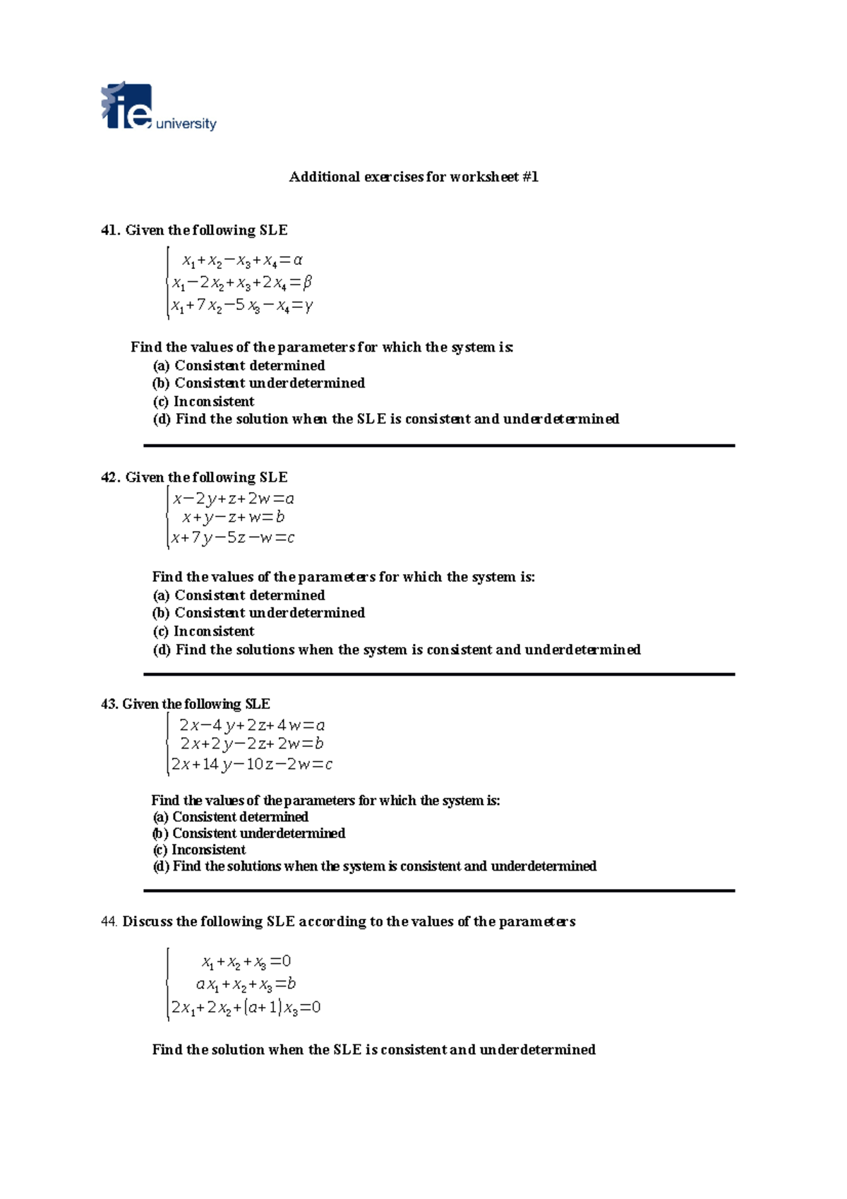 Systems of Linear Equations - Additional exercises for worksheet # 41 ...