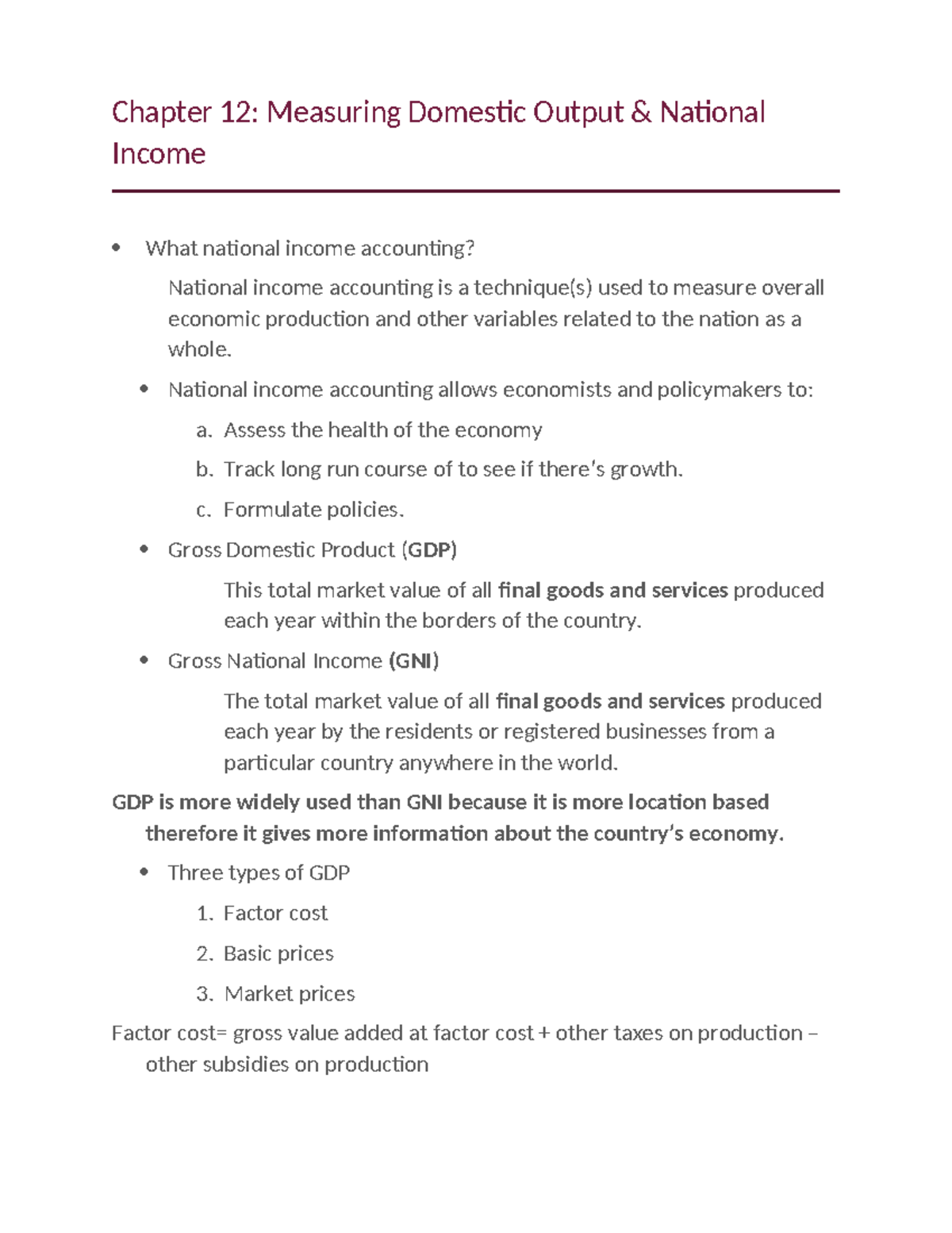 Chapter 12 - Summary Economics - Chapter 12: Measuring Domestic Output ...