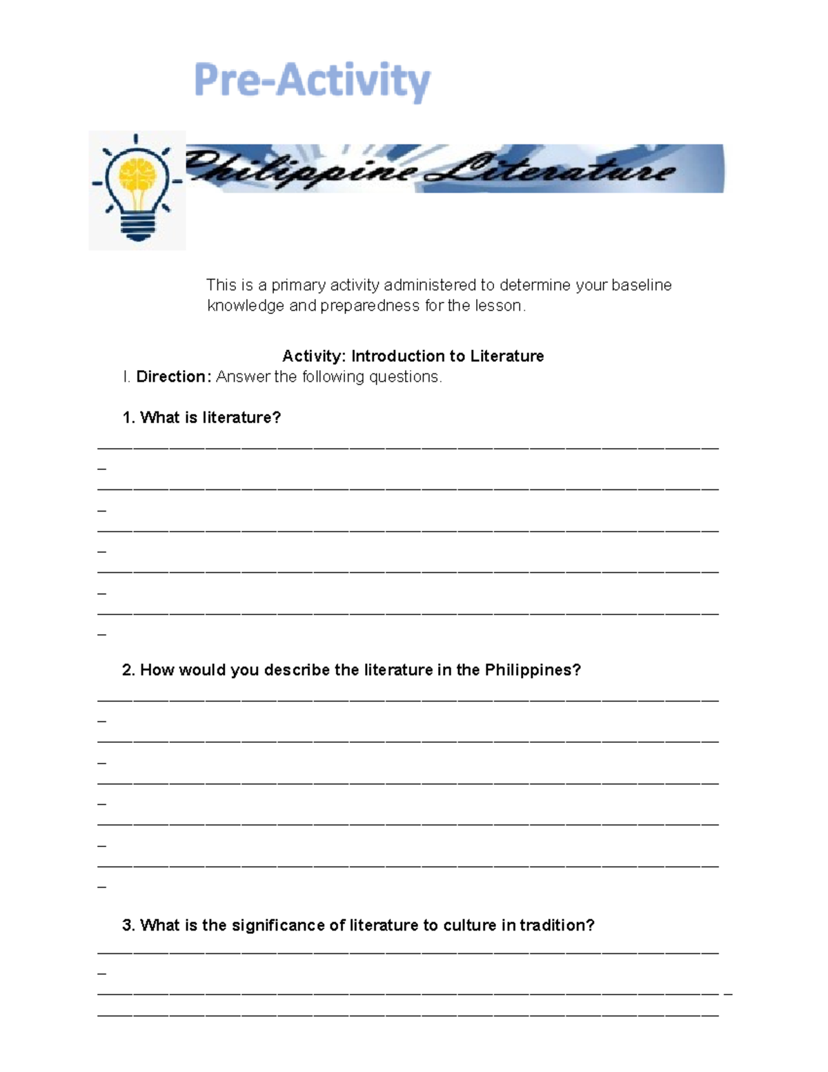 Chapter 1 - Preactivity - Introduction TO Literature Module - This is a ...