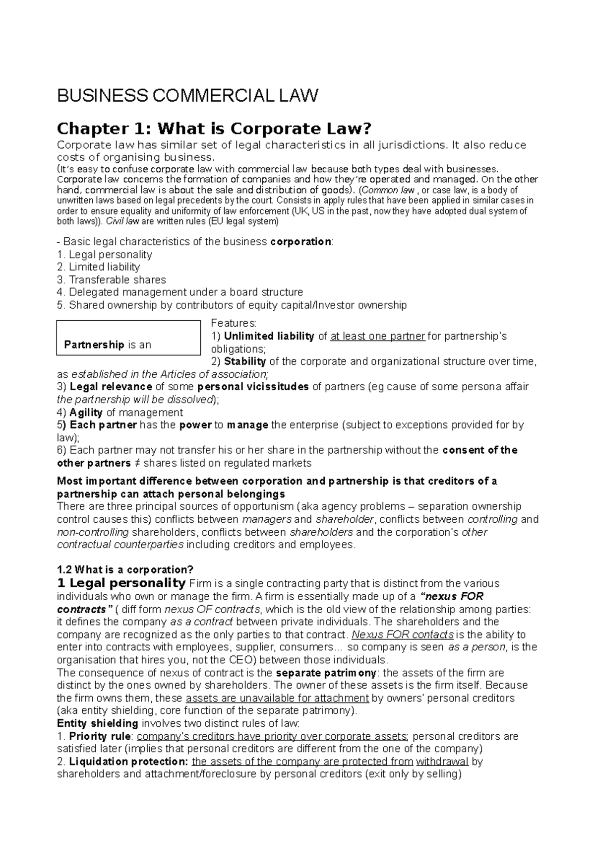 Chapter 1: What is corporate law? - BUSINESS COMMERCIAL LAW Chapter 1 ...