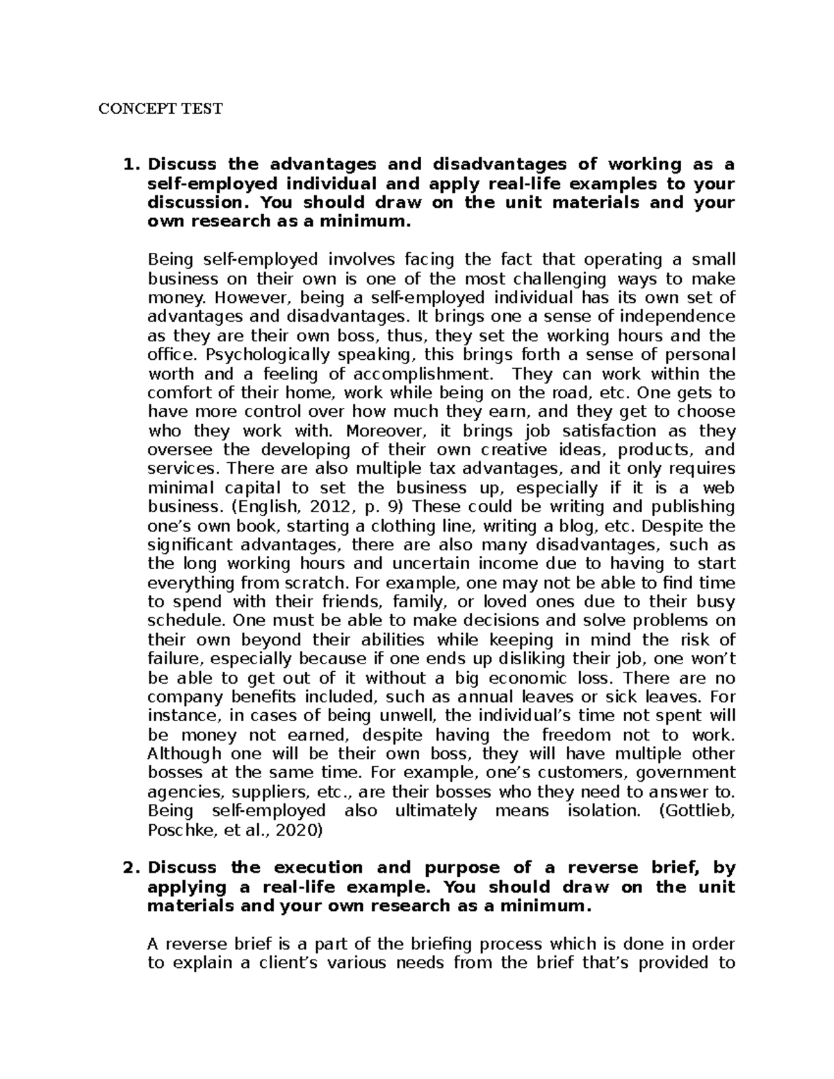 COM 203 Concept TEST - CONCEPT TEST Discuss the advantages and ...