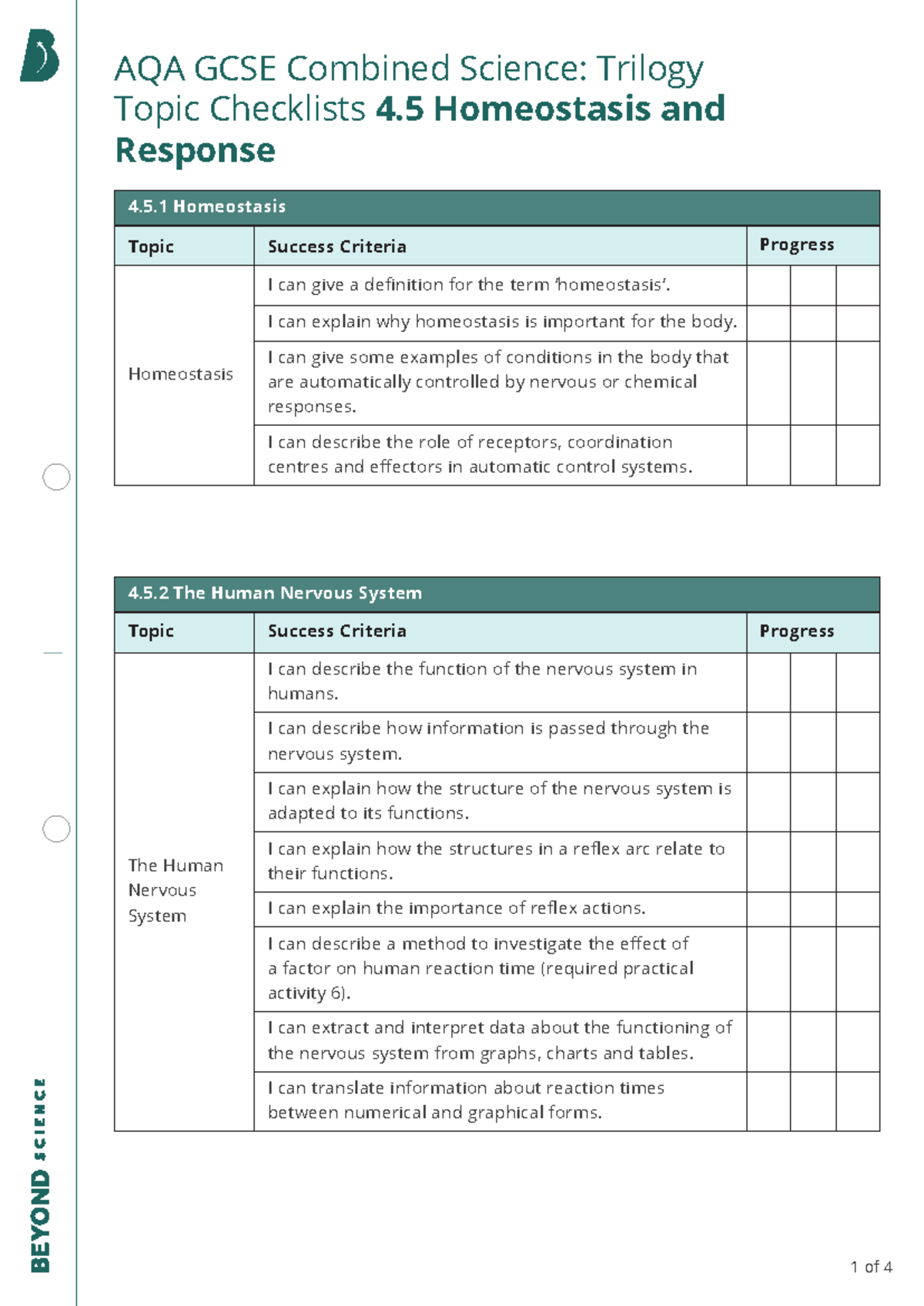 Copy of Copy of AQA GCSE Combined Science Trilogy Topic Checklists 4.5 ...