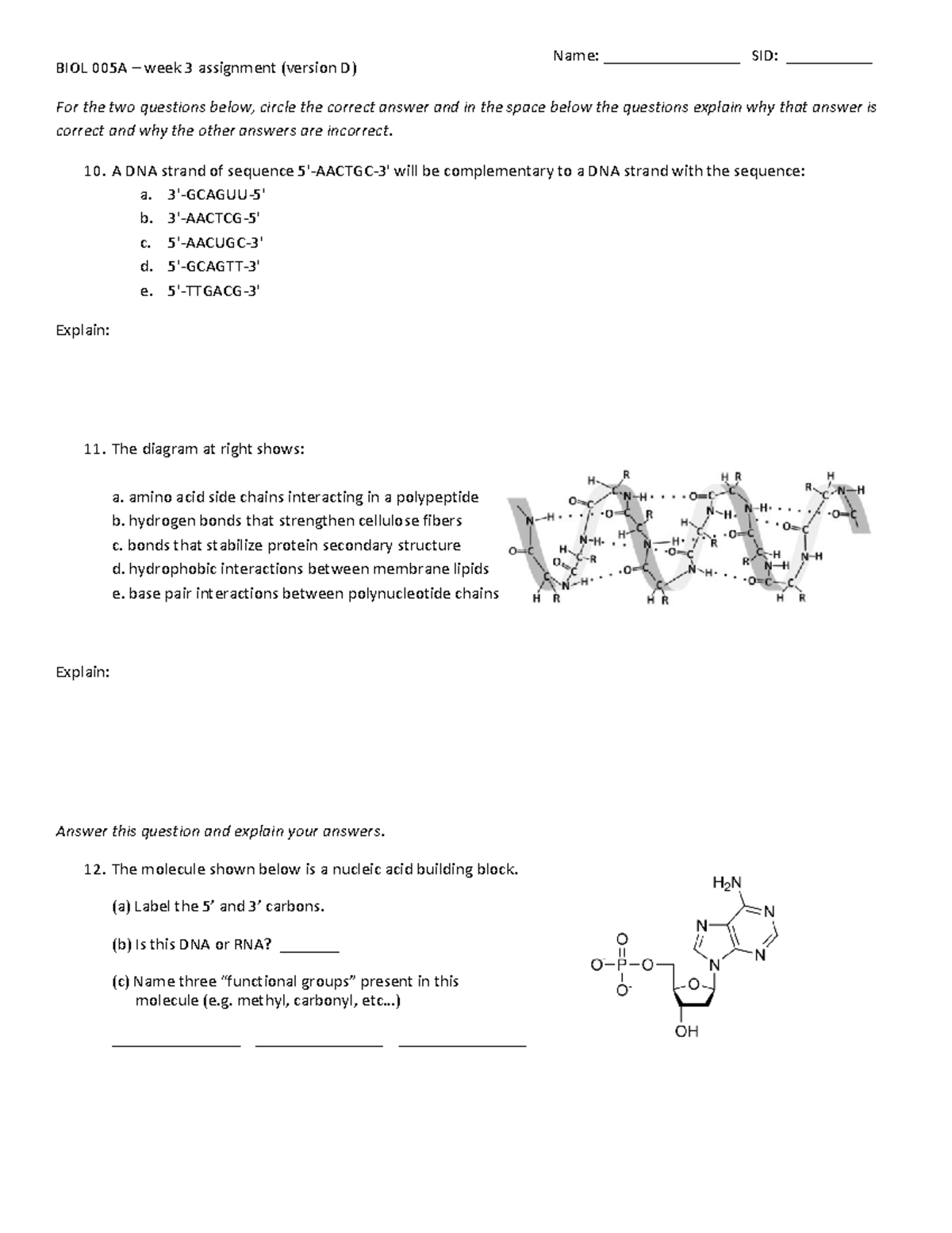 Bio 5A Week 3 Assignment - Version D - BIOL 005A – week 3 assignment ...