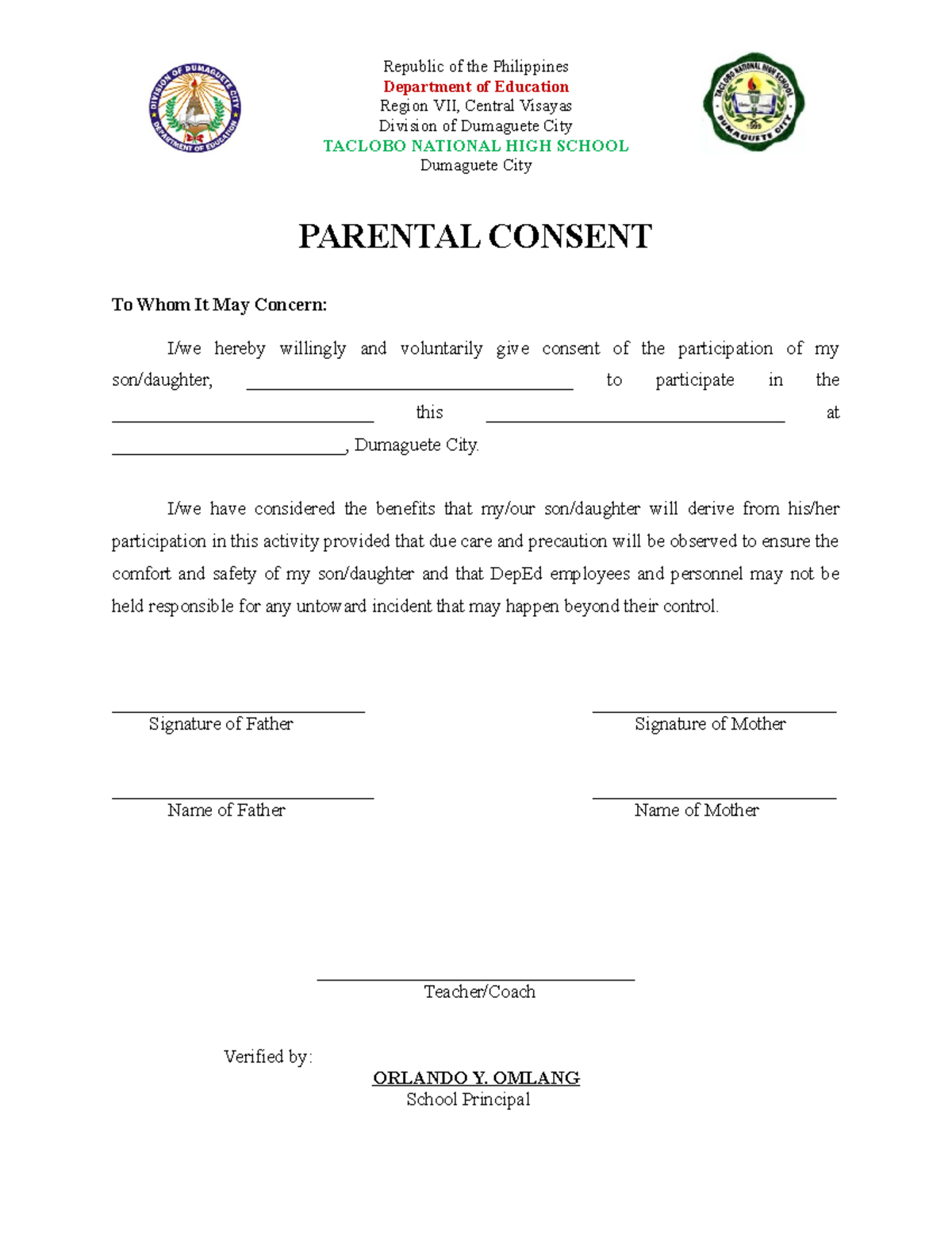 Parental-Consent-2023 - Republic of the Philippines Department of ...