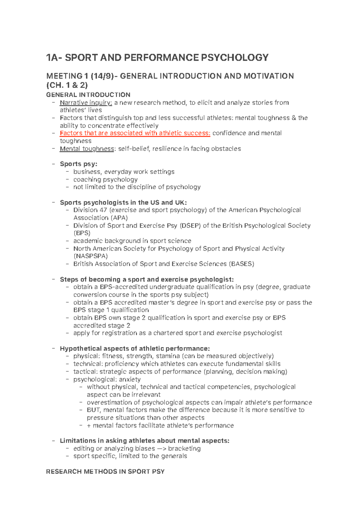 1A- Sport AND Performance Psychology