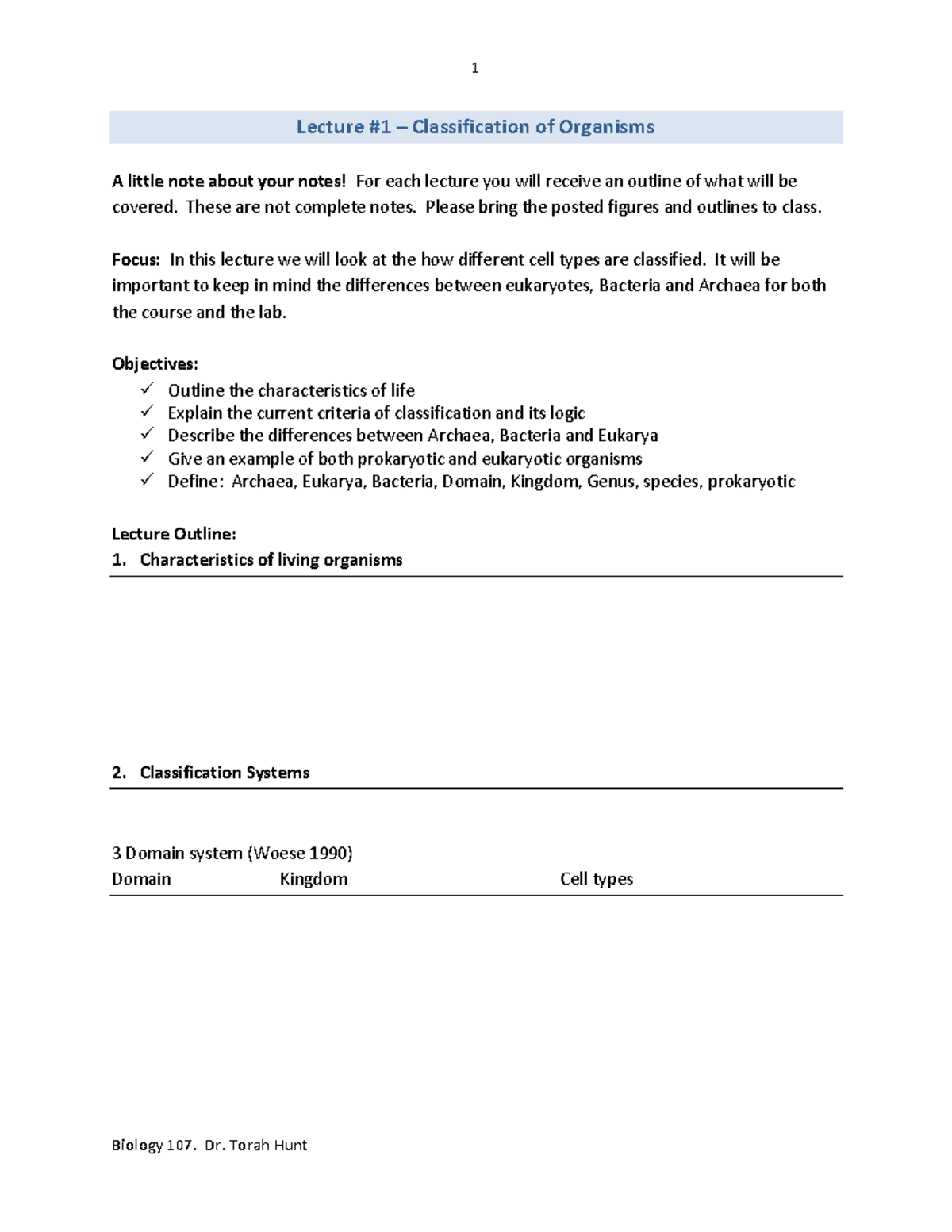 Lecture 1 Classification Student - Lecture # 1 – Classification of ...