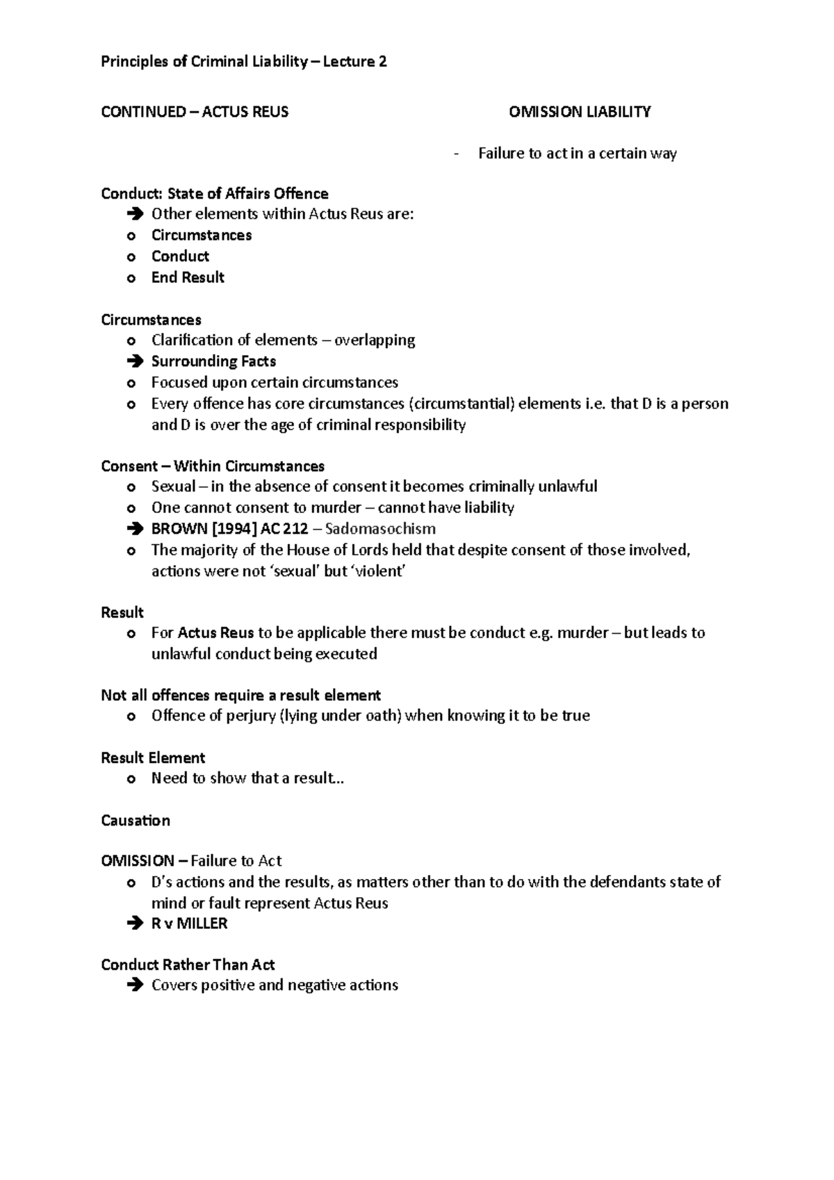 Principles of Criminal Liability - Lecture 2 - that D is a person and D ...