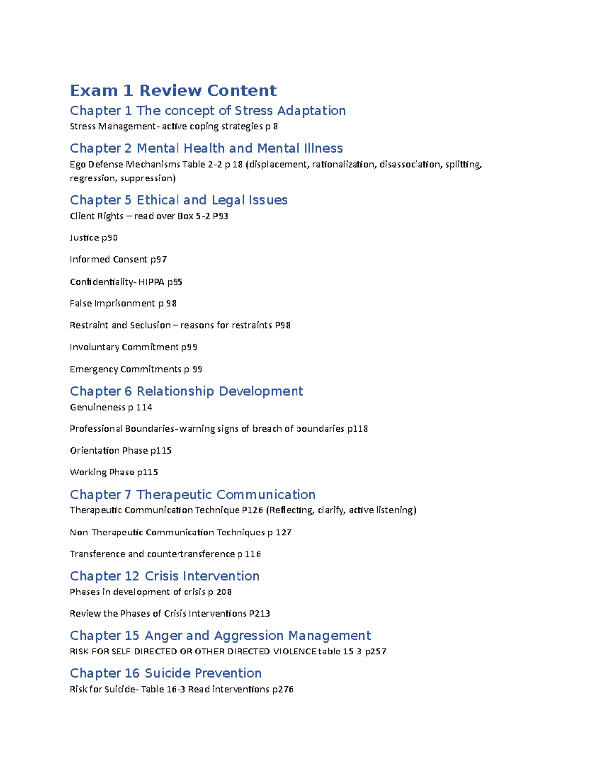 Exam 1 Review Content - Exam 1 Review Content Chapter 1 The concept of ...