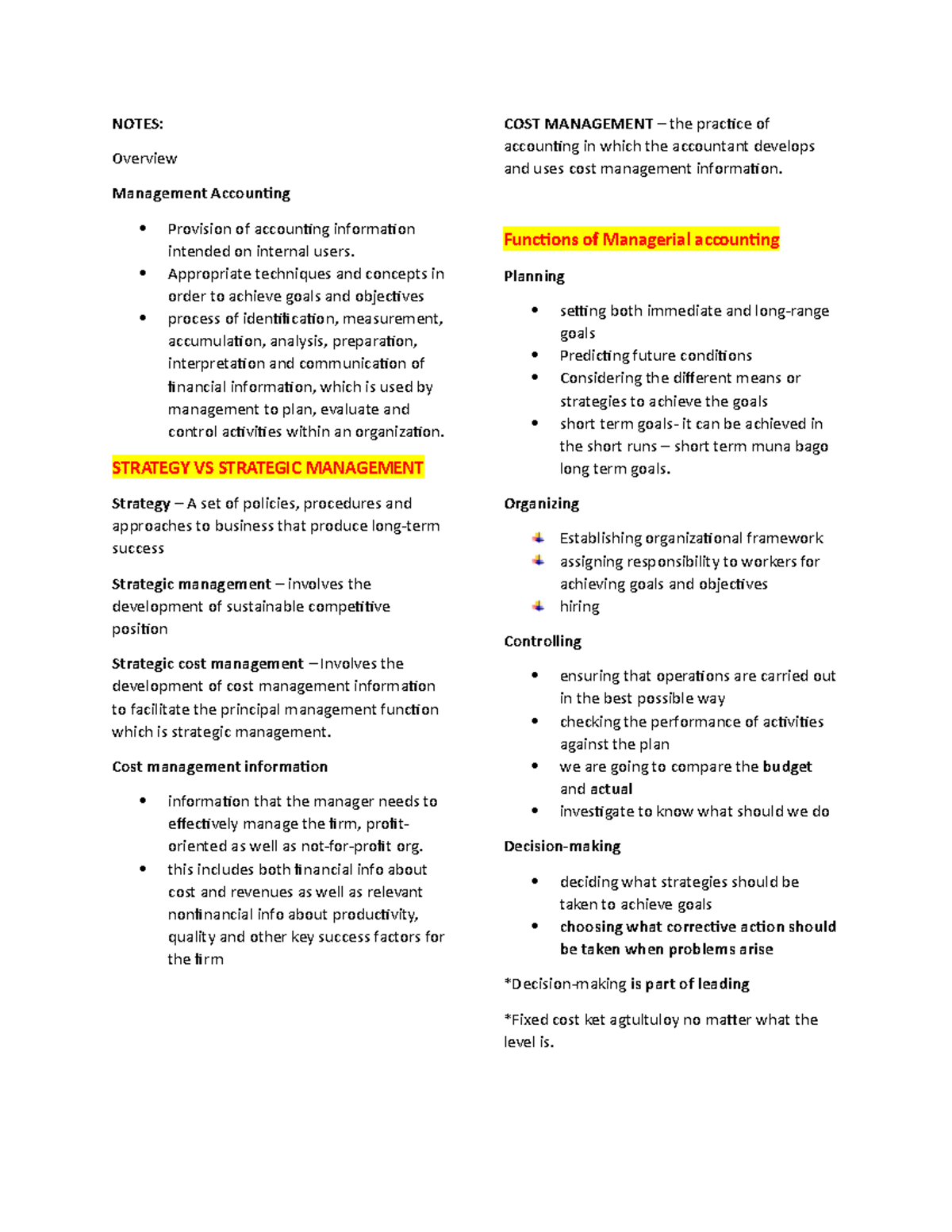 Notes-ON-SCM - notes for SCM - NOTES: Overview Management Accounting ...