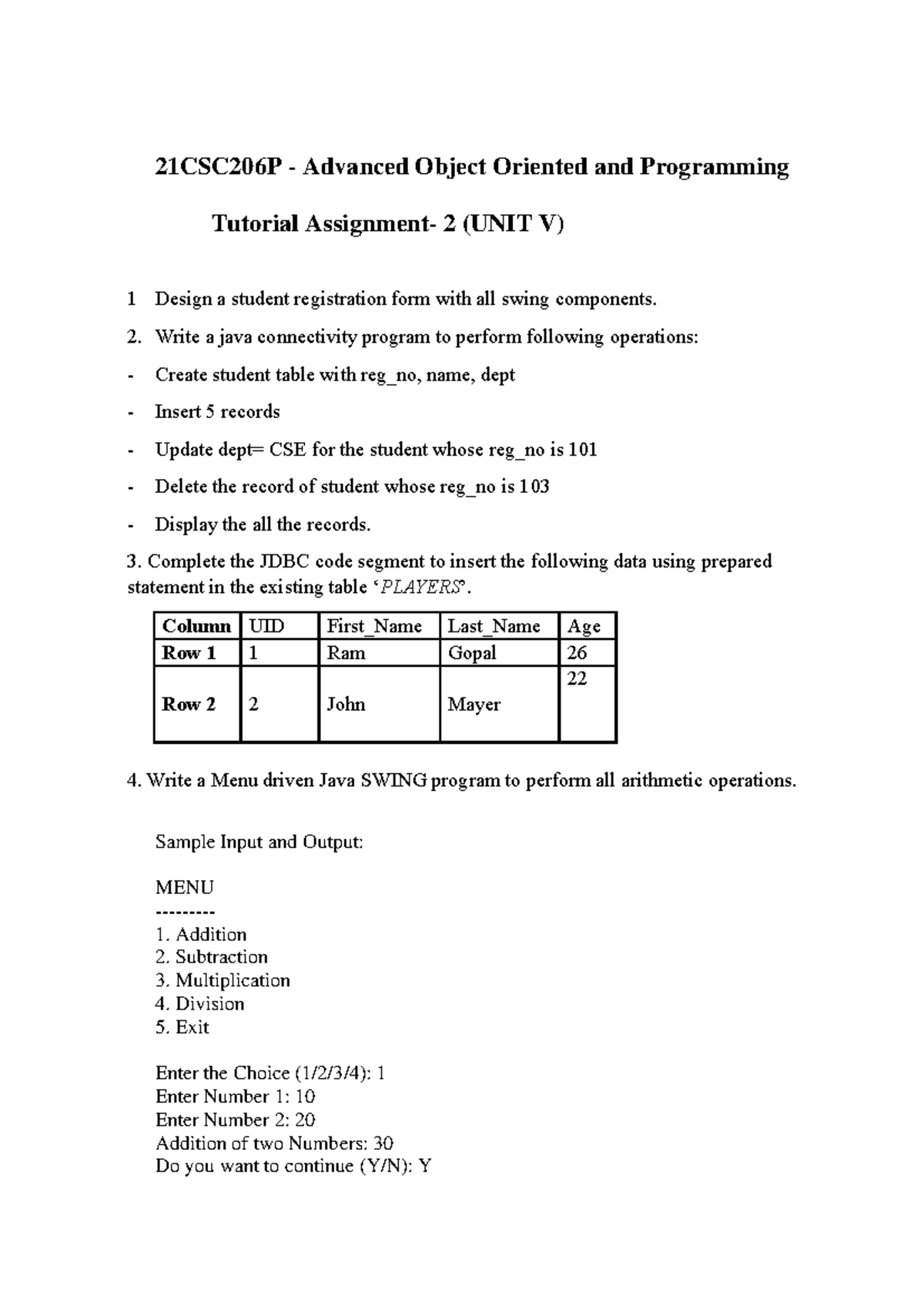 Tutorial Assignment 2 Unit 5 21csc206p Advanced Object Oriented