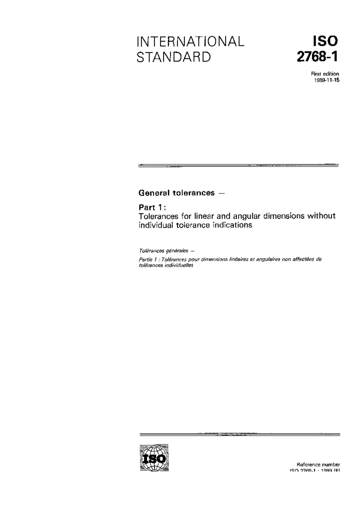 ISO2768-1 Tolerancias - INTERNATIONAL STANDARD General tolerances Part 1: ISO 2768- First ...