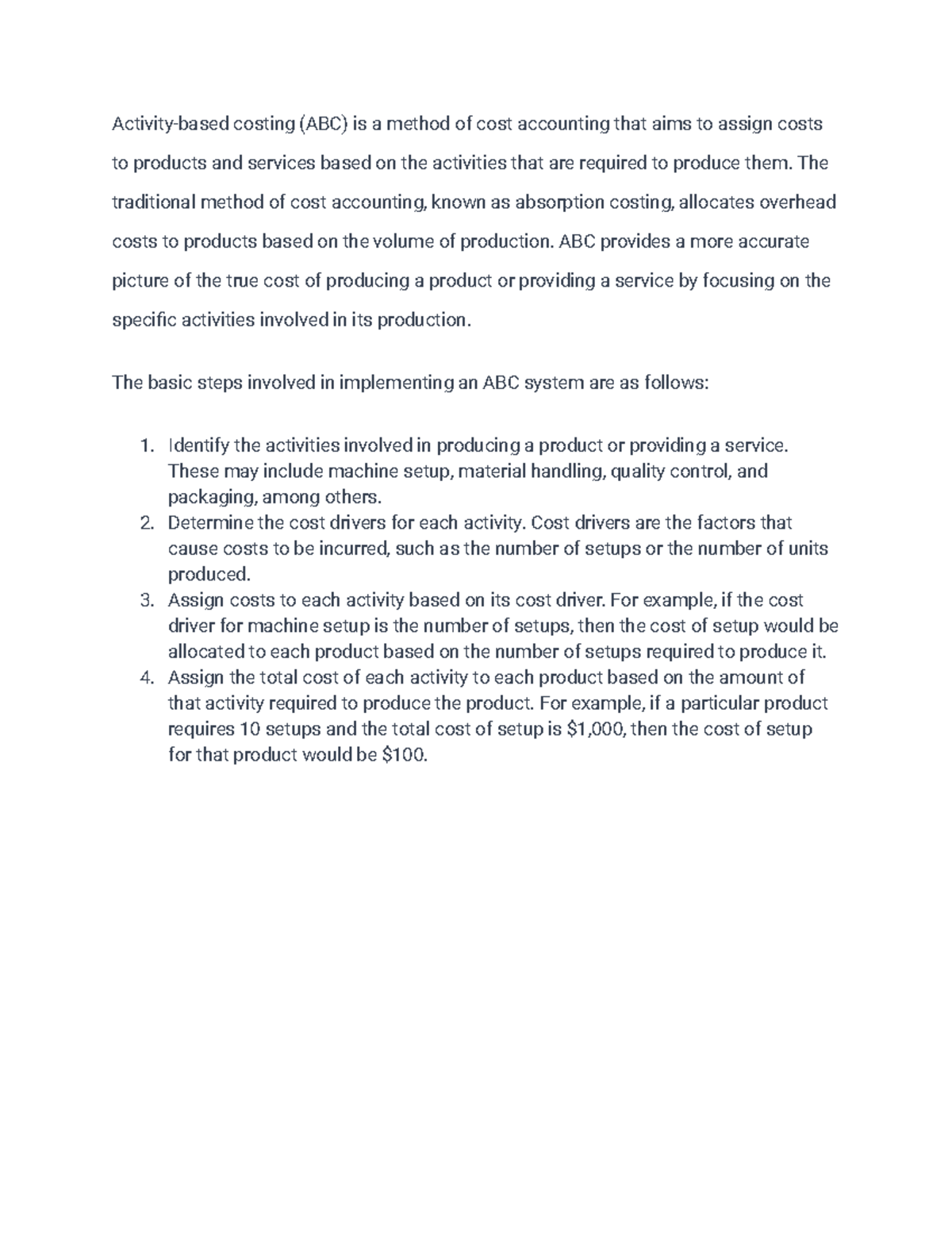 Activity based costing notes - Activity-based costing (ABC) is a method ...