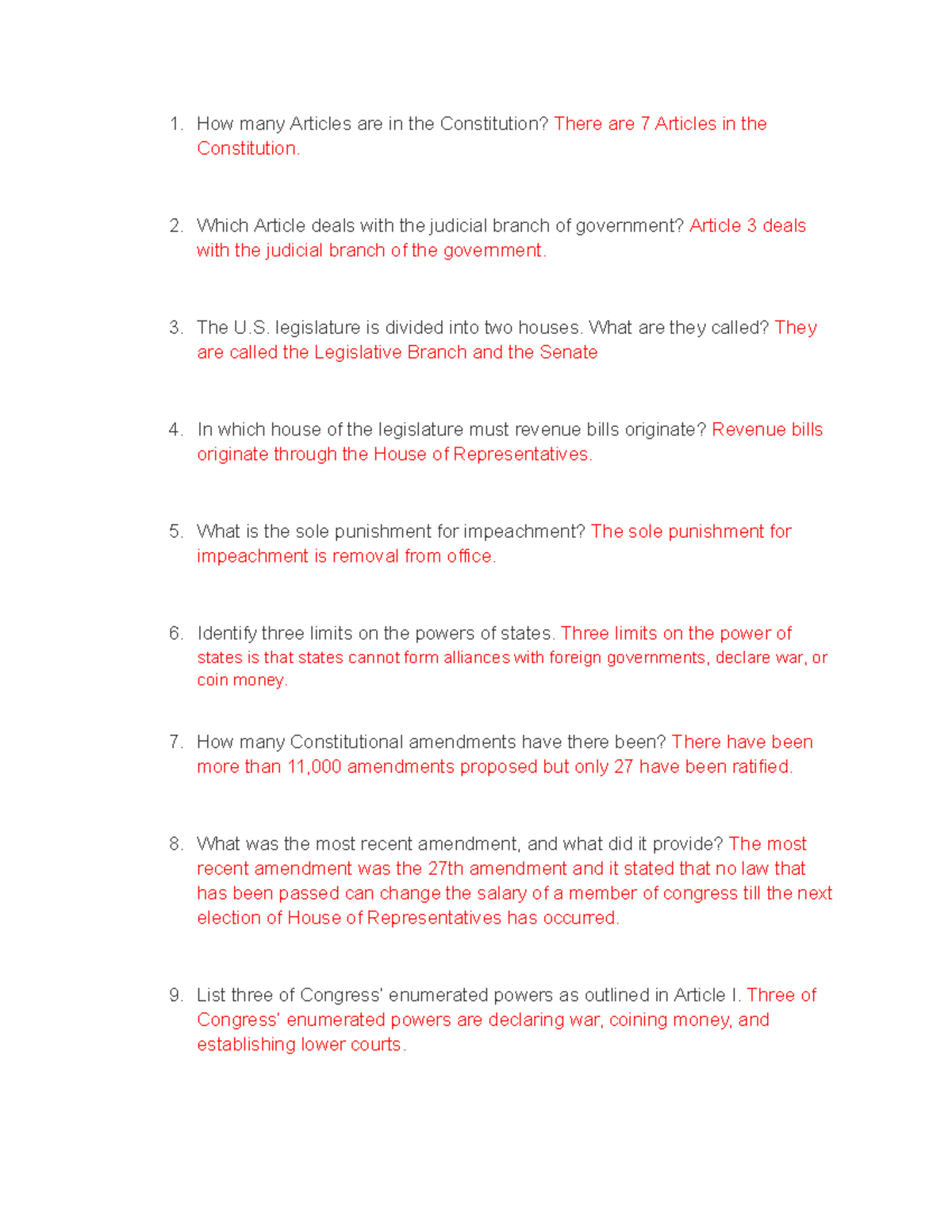 Political Science Unit 1 assignment - 1. How many Articles are in the ...