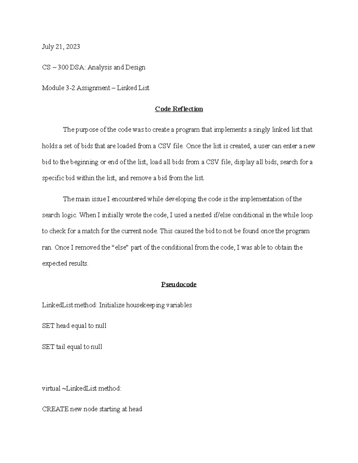 CS-300 Module 3-2 Assignment - July 21, 2023 CS – 300 DSA: Analysis and ...