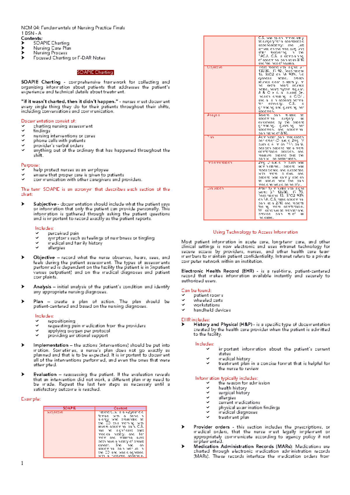 Fundafinals 092618 am bca962 5 - 1 BSN - A Contents: SOAPIE Charting ...