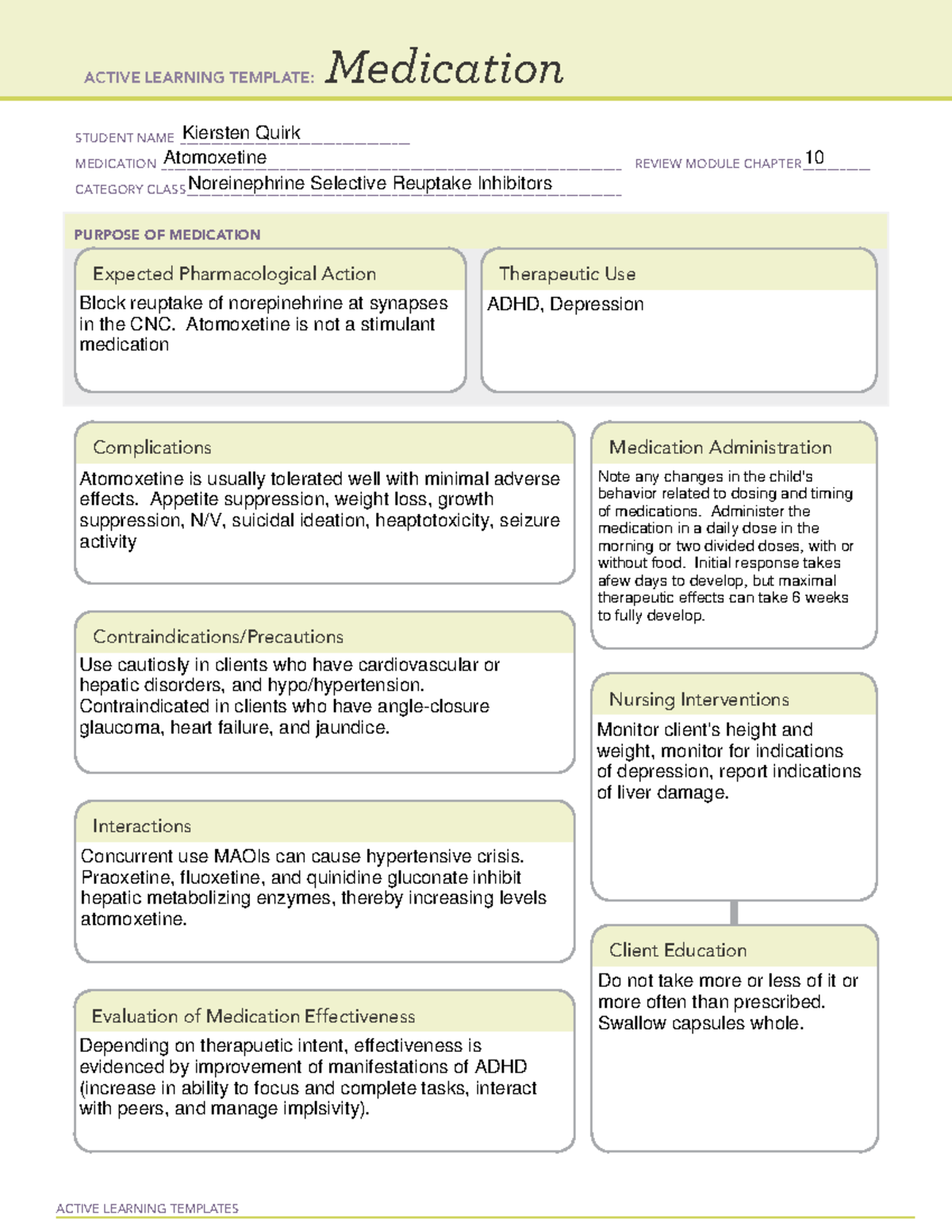Active Learning Template Psych 3 - ACTIVE LEARNING TEMPLATES Medication ...