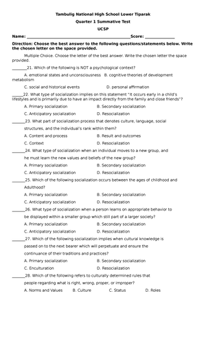 Usp week 1 2022 - hfhzzrz - UCSP GRADE 12(HUMMS and TVL) Quarter 1 ...
