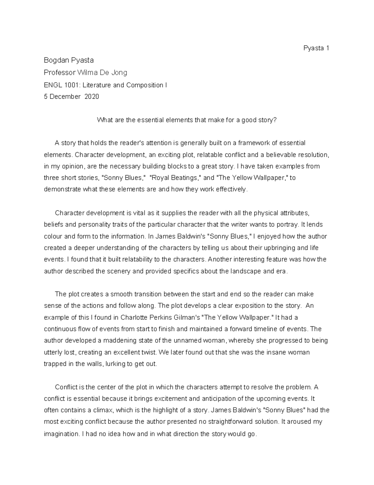 ENGL1001 Pyasta Assignment 1 5dec2020 - Pyasta 1 Bogdan Pyasta ...