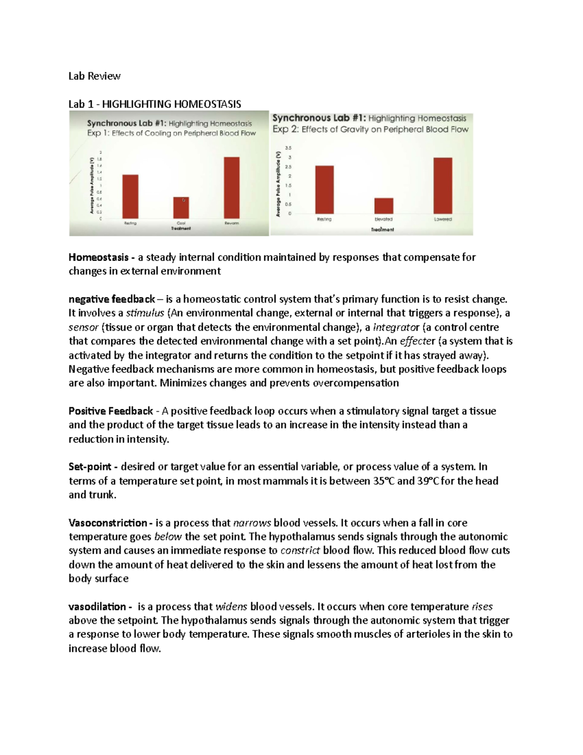 bio 224 Lab Review #1 - Lab Review Lab 1 - HIGHLIGHTING HOMEOSTASIS ...