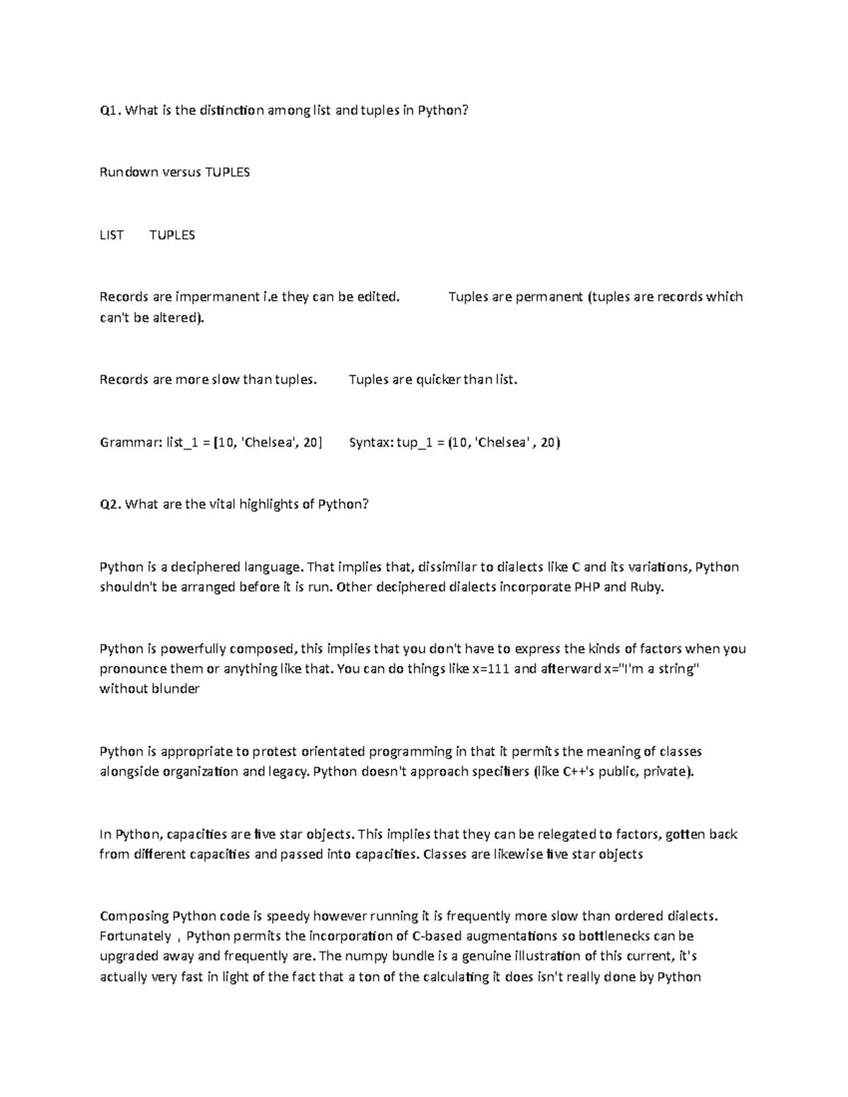 Python - Q1. What is the distinction among list and tuples in Python ...