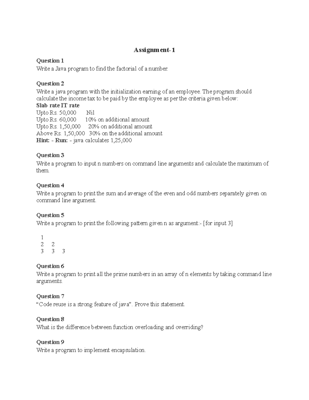 Assignment 1 Sfsdvxvxvxv Assignment Question 1 Write A Java