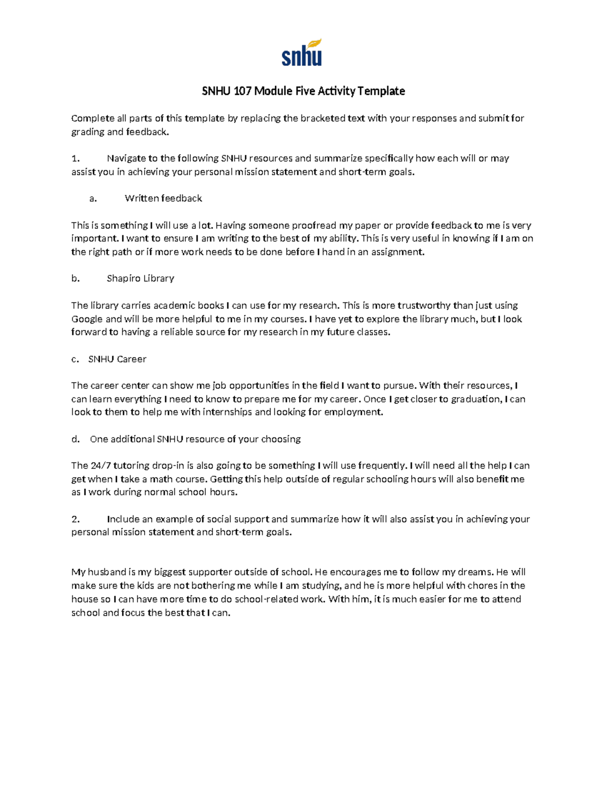 SNHU 107 Module Five Activity Template - SNHU 107 Module Five Activity Template Complete all ...