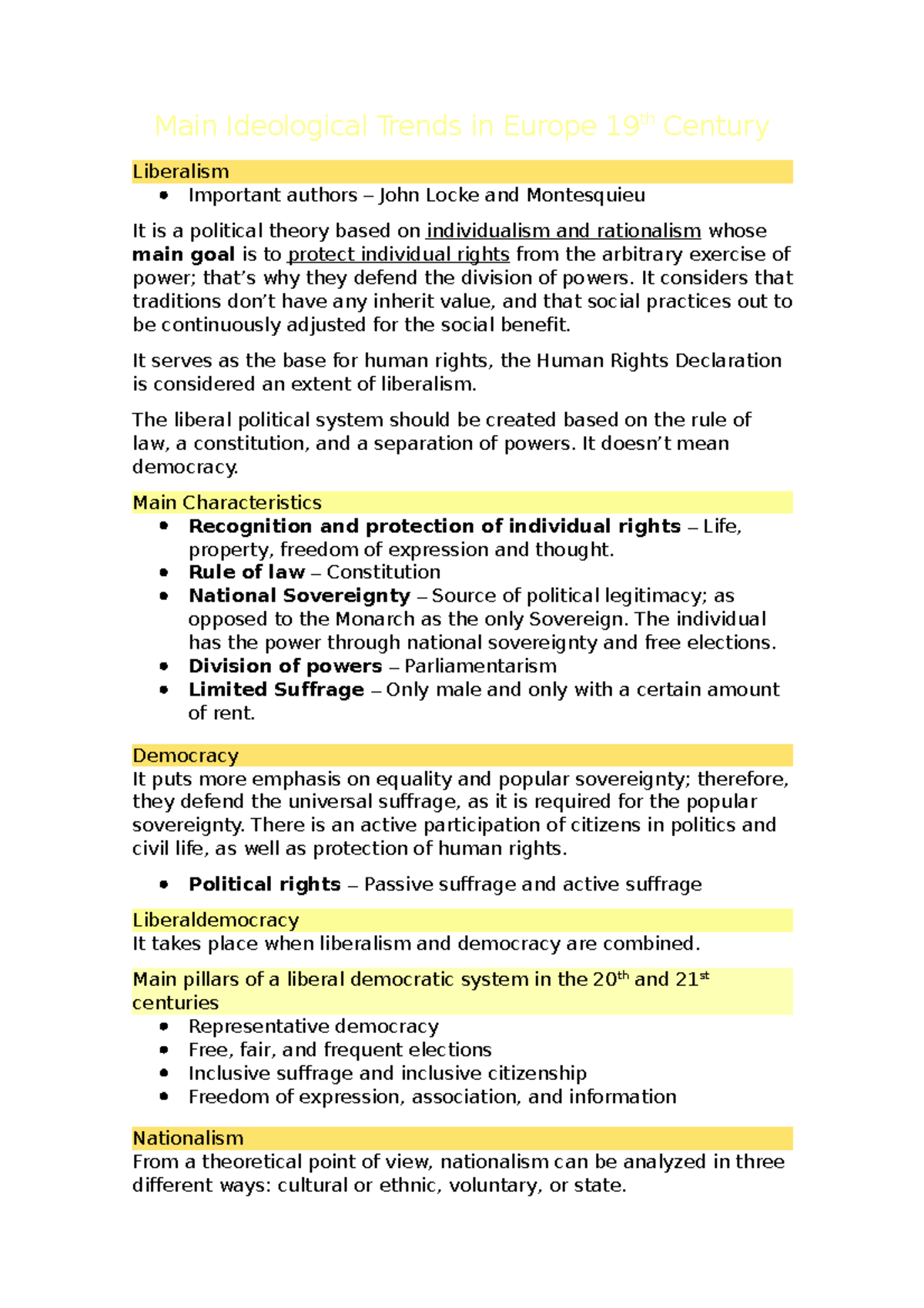 European 19th Century Liberalism