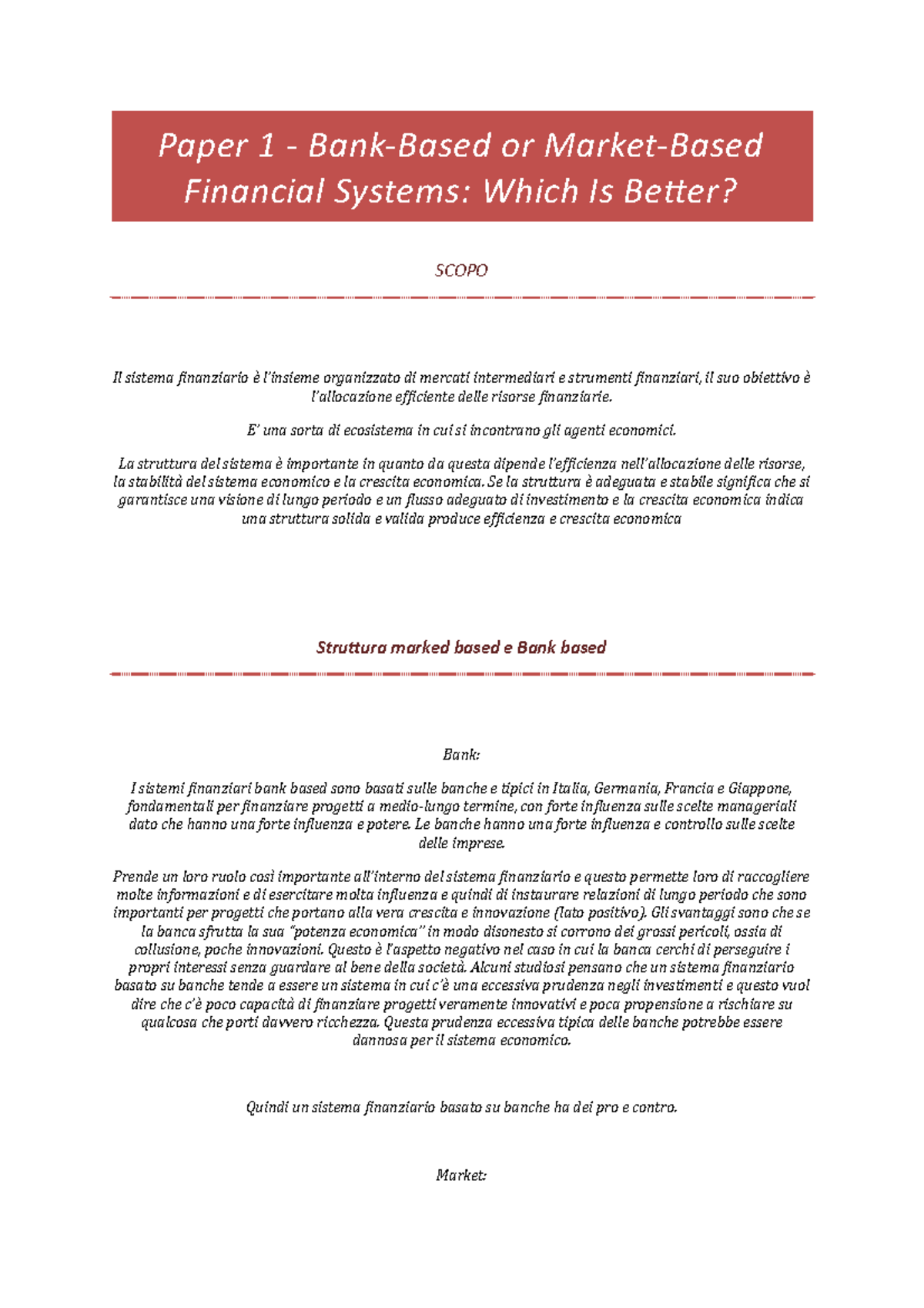 Paper 1 - Appunti di lezione - Paper 1 - Bank-Based or Market-Based ...