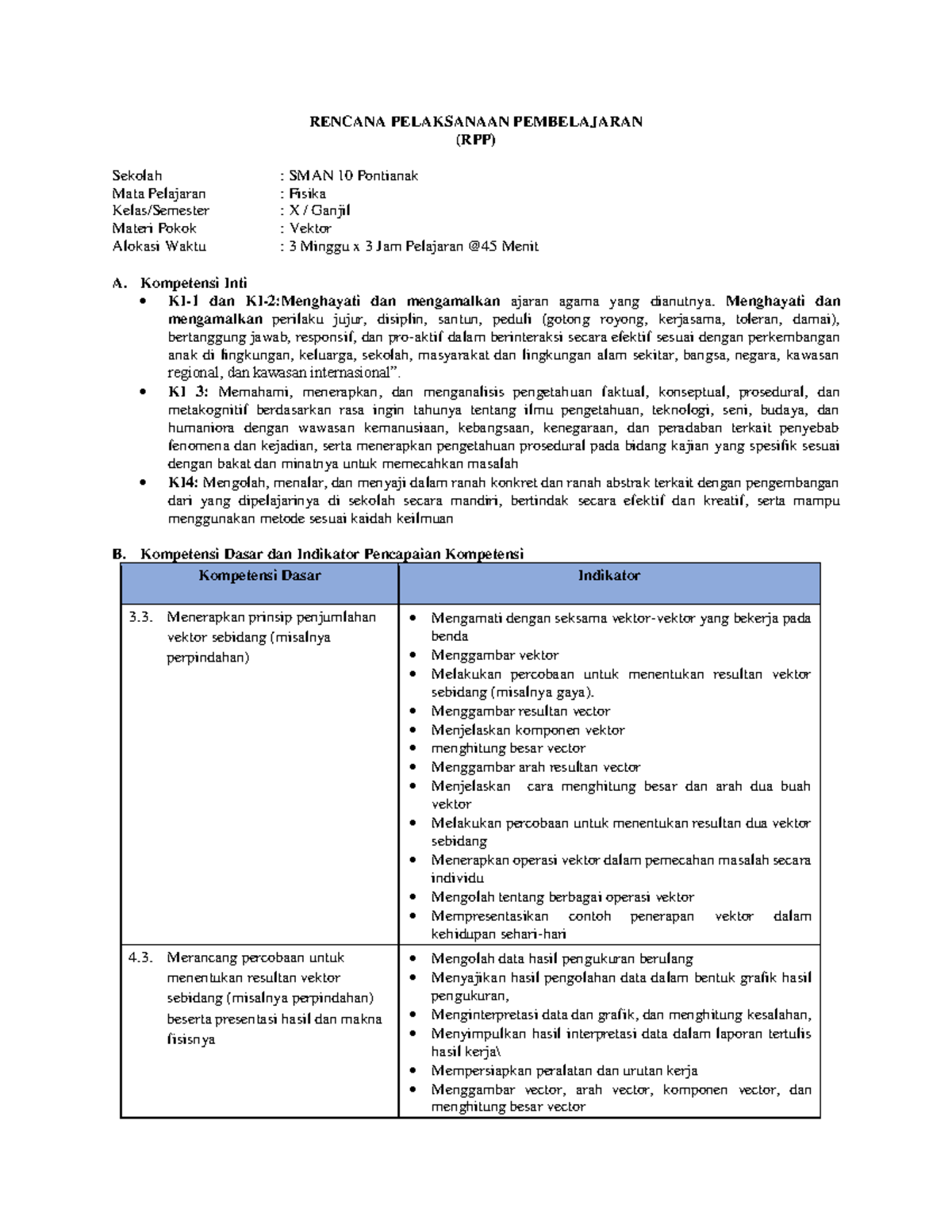 RPP Fisika Kelas 10 Vektor Pertemuan 1 - RENCANA PELAKSANAAN ...
