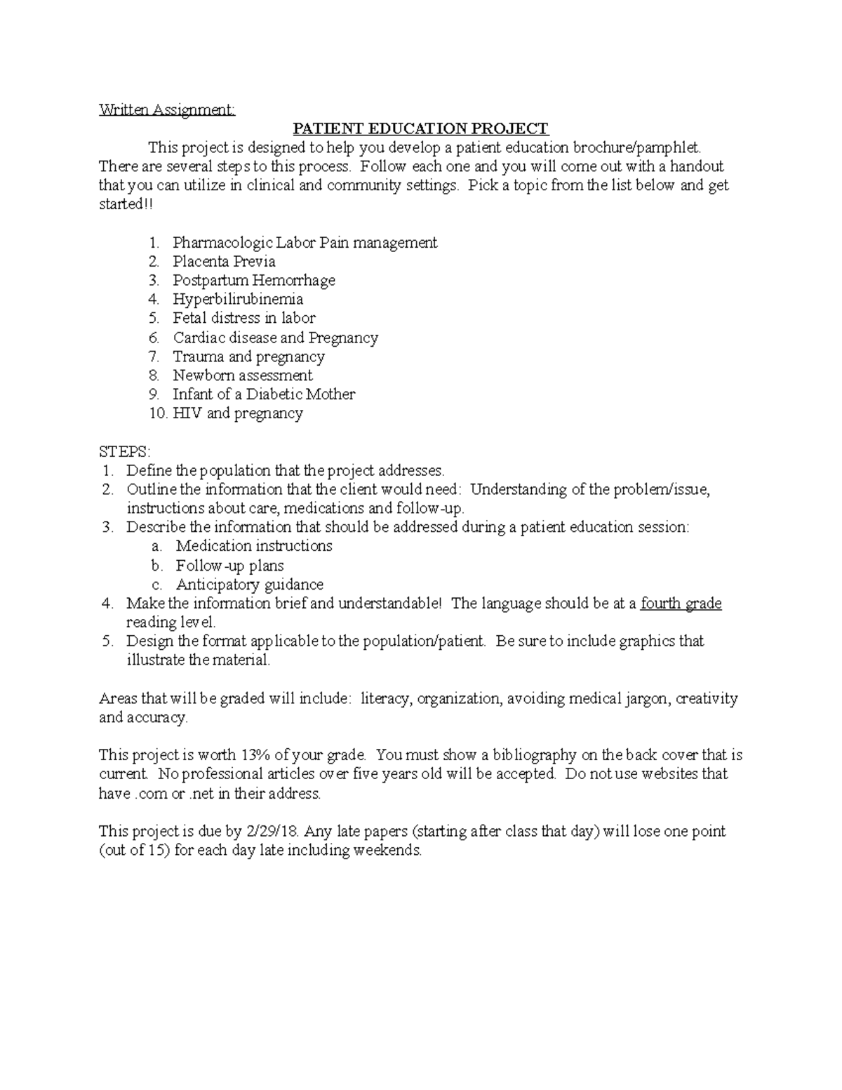 Written Assignment 359 Brochure - Written Assignment: PATIENT EDUCATION ...