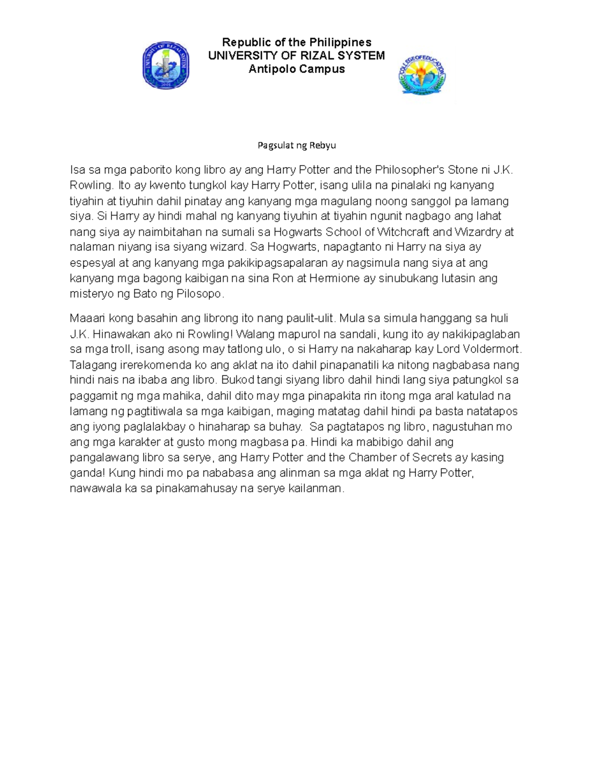 Pagsulat NG Rebyu, Lakbay Sanaysay - UNIVERSITY OF RIZAL SYSTEM ...