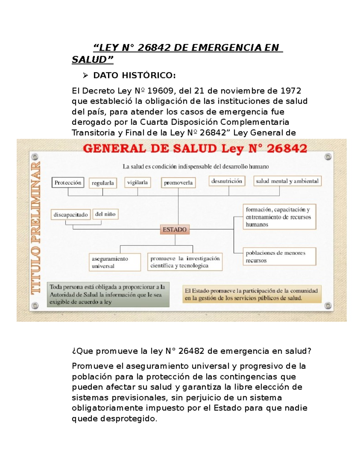 LEY N 26842 - ley en salud - “LEY N° 26842 DE EMERGENCIA EN SALUD” DATO HISTÓRICO: El Decreto ...