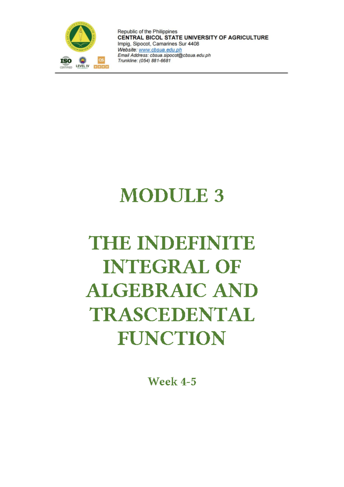 MOD3-WK-4-5 080934 - Notes - MODULE 3 THE INDEFINITE INTEGRAL OF ...