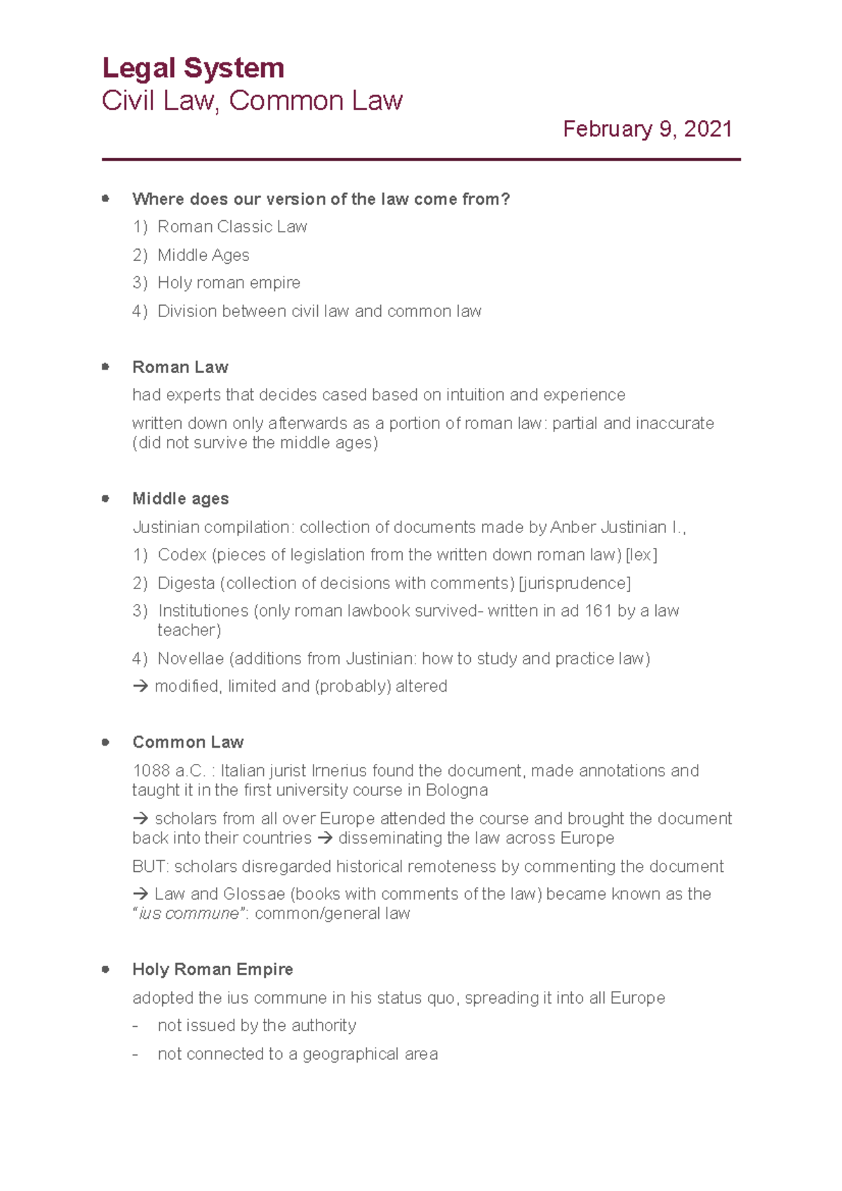2. Civil, Common Law - Legal System Civil Law, Common Law February 9 ...