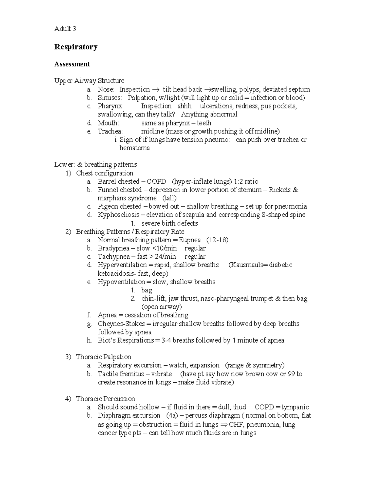 105117353 Resp lecture notes - Adult 3 Respiratory Assessment Upper ...
