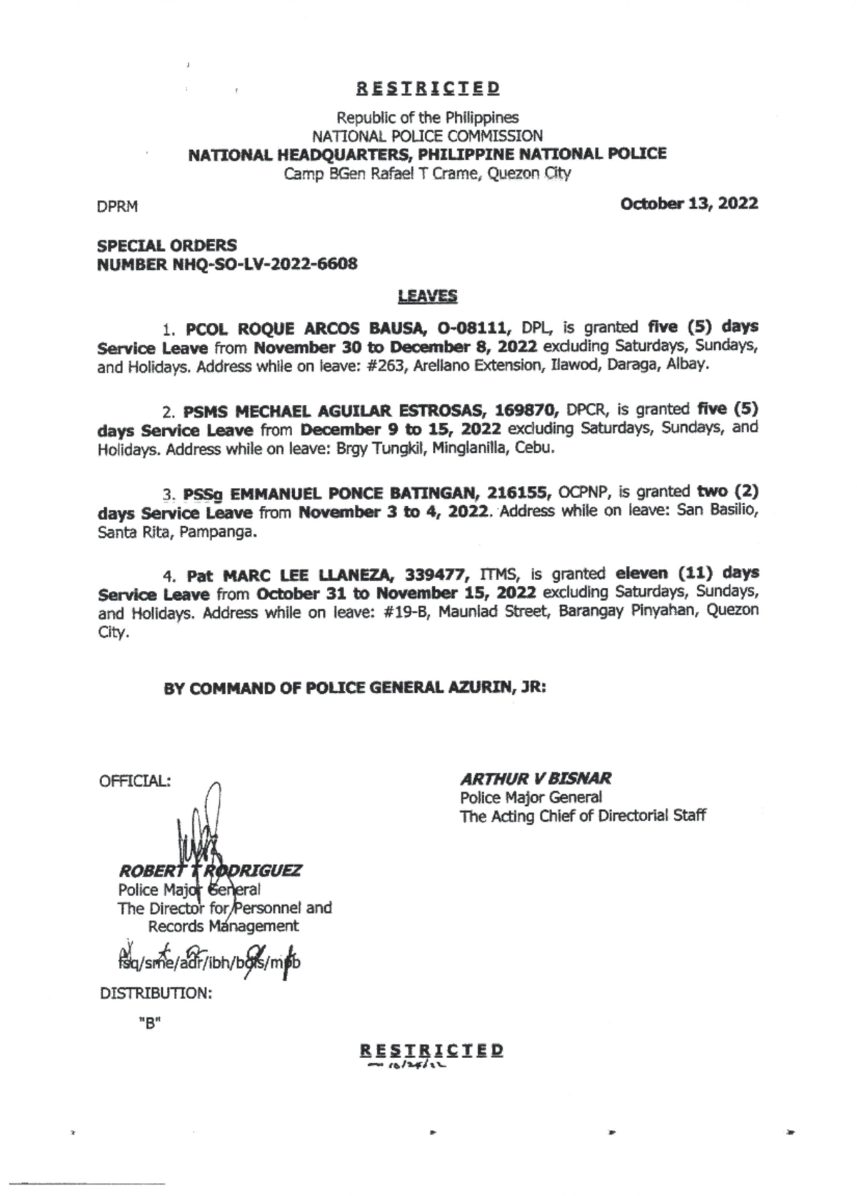 SO 2022-6608 Service Leave PSSg Batingan - psychology - TPS - Studocu