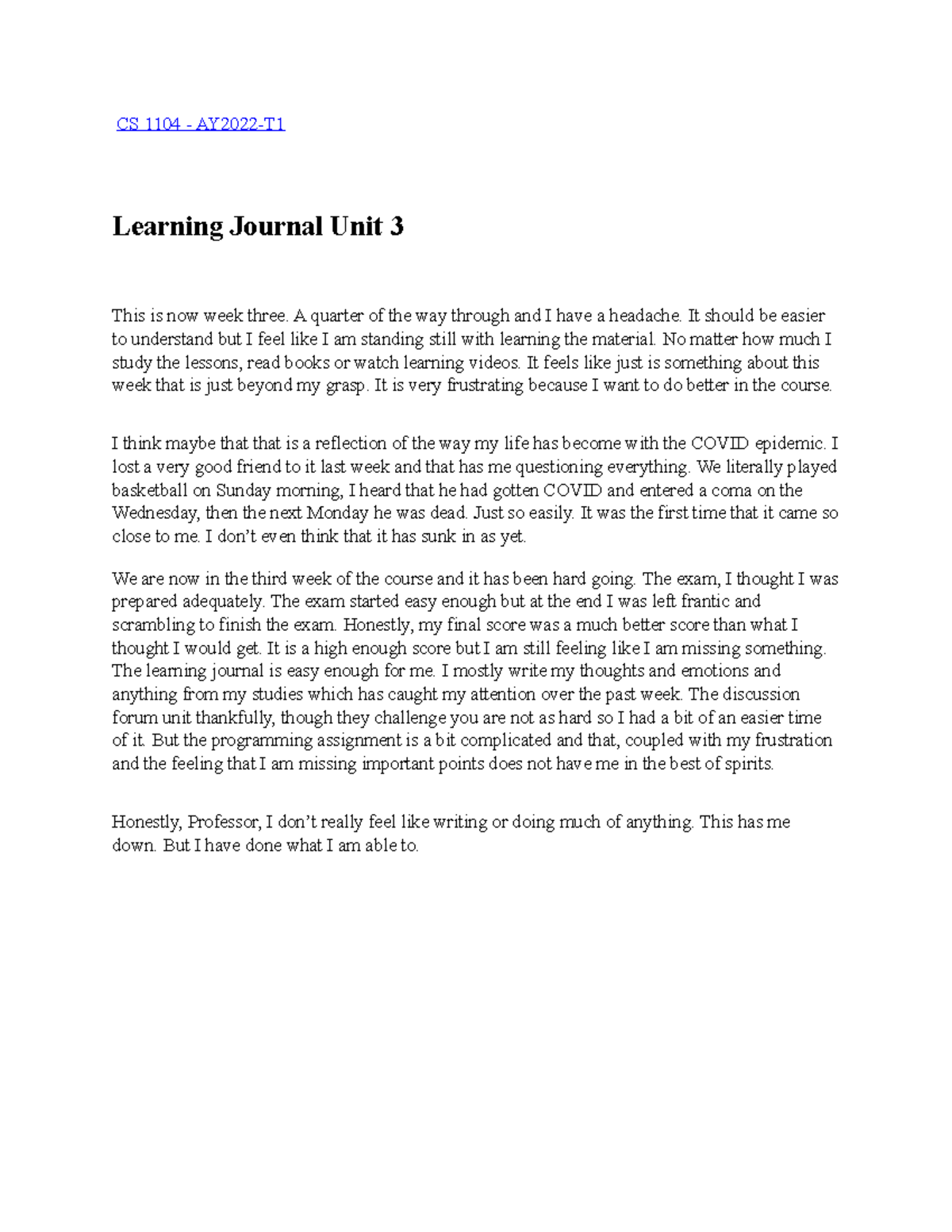 Learning Journal Unit 3 - CS 1104 - UoPeople - Studocu