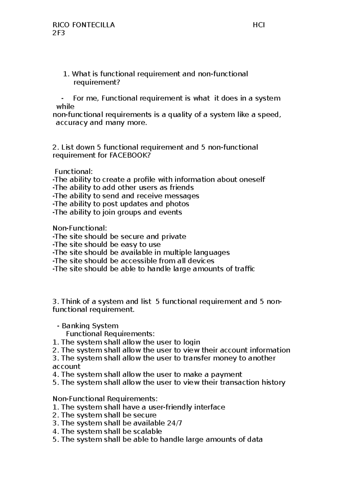 HCI Activity 2 - Activities - RICO FONTECILLA HCI 2F What is functional ...