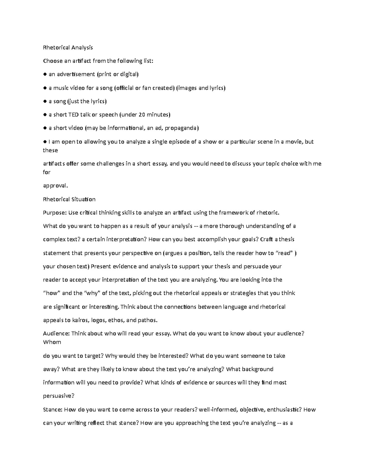 Rhetorical A Notes - GSU - Rhetorical Analysis Choose an artifact from ...