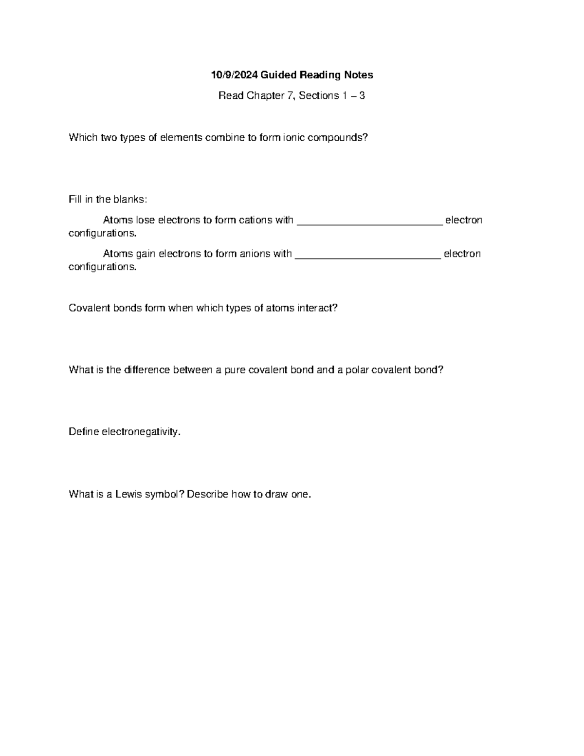 1009 Guided Reading Notes - 10 / 9 /202 4 Guided Reading Notes Read ...