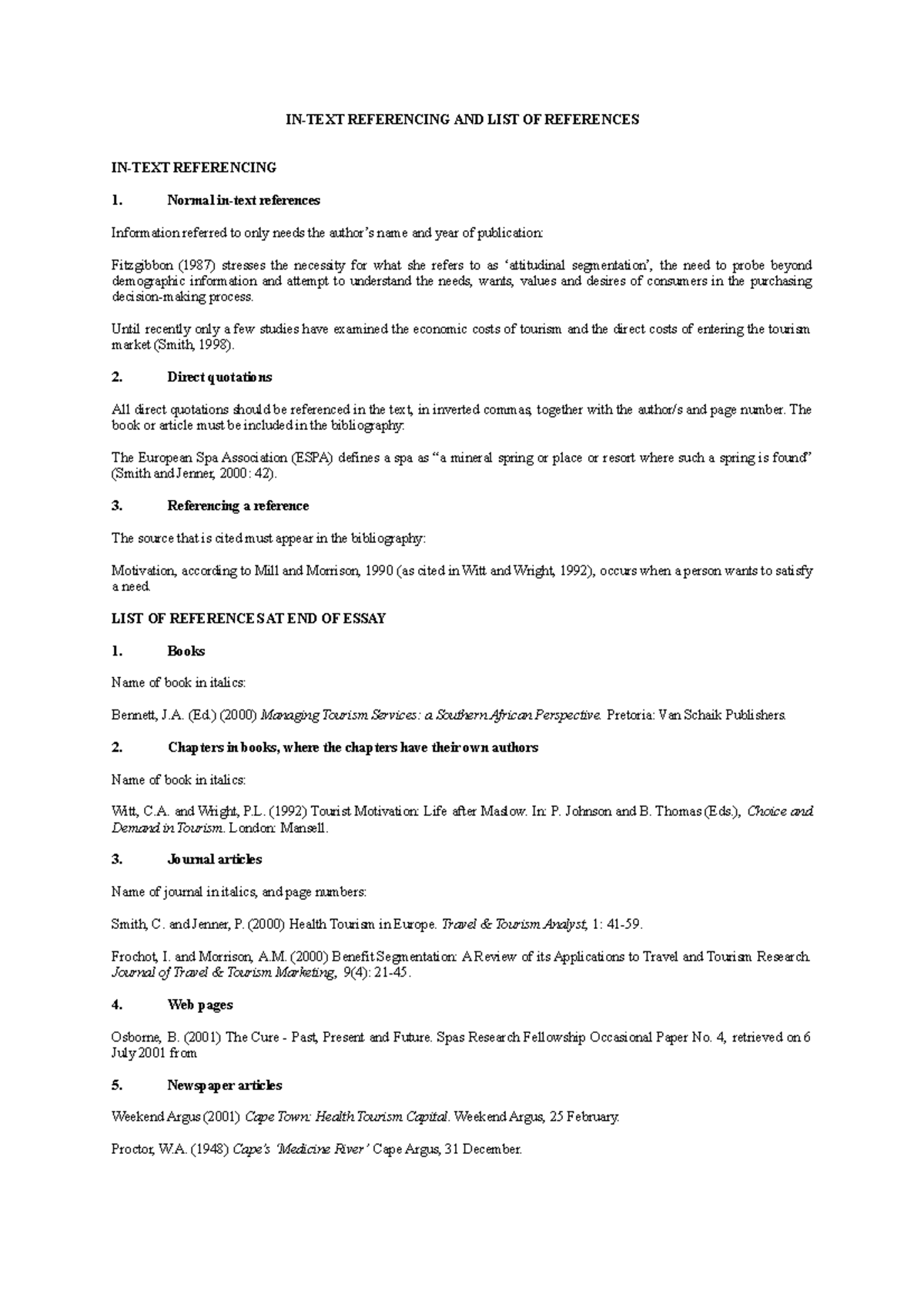 Referencing Techniques In Text Referencing And List Of References In