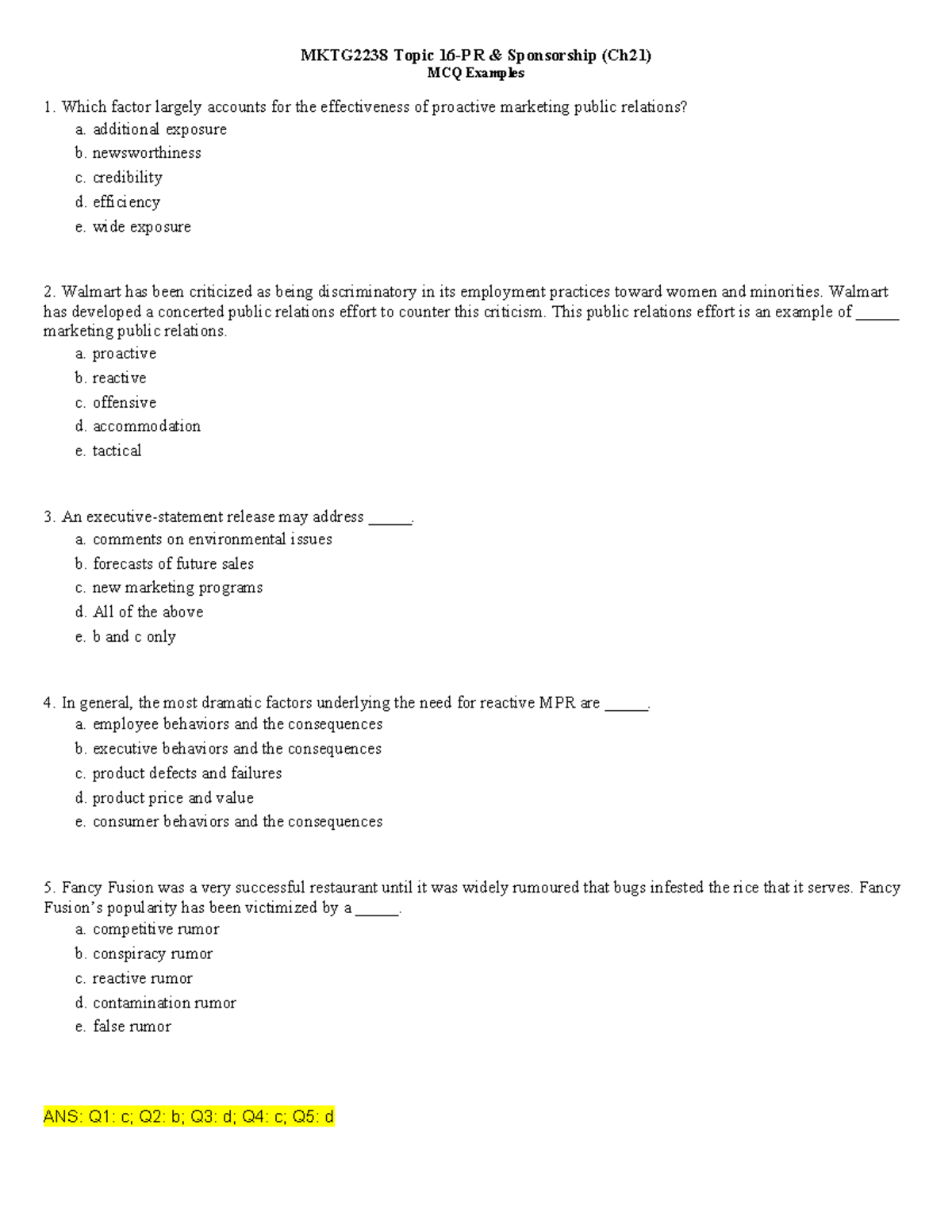 Ch21MCQExamples ANS - Chapter 21 MCQ Examples - MKTG2238 Topic 16-PR ...
