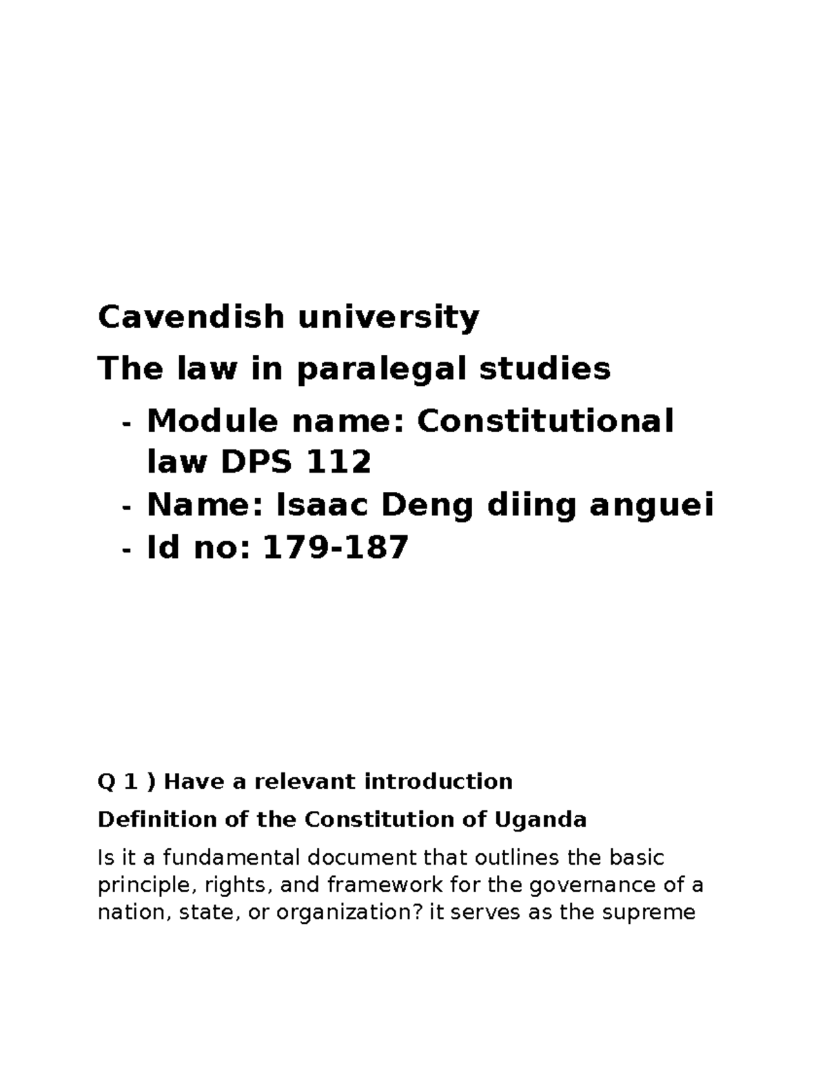 Constitution of uganda - Constitutional Law - Studocu