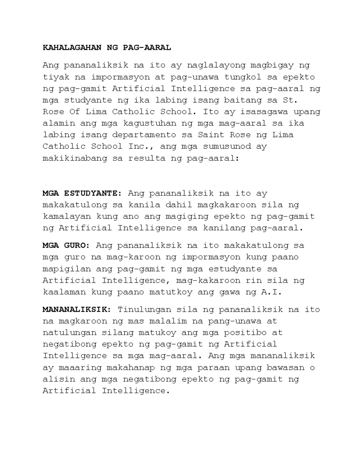 Kahalagahan NG PAG- Aaral (PAG-BASA) - KAHALAGAHAN NG PAG-AARAL Ang pananaliksik na ito ay - Studocu