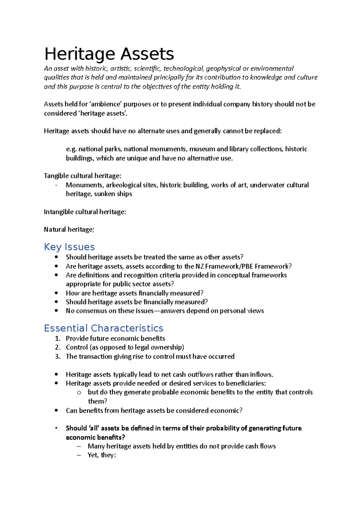 Heritage & Biological Assets - Heritage Assets An asset with historic ...
