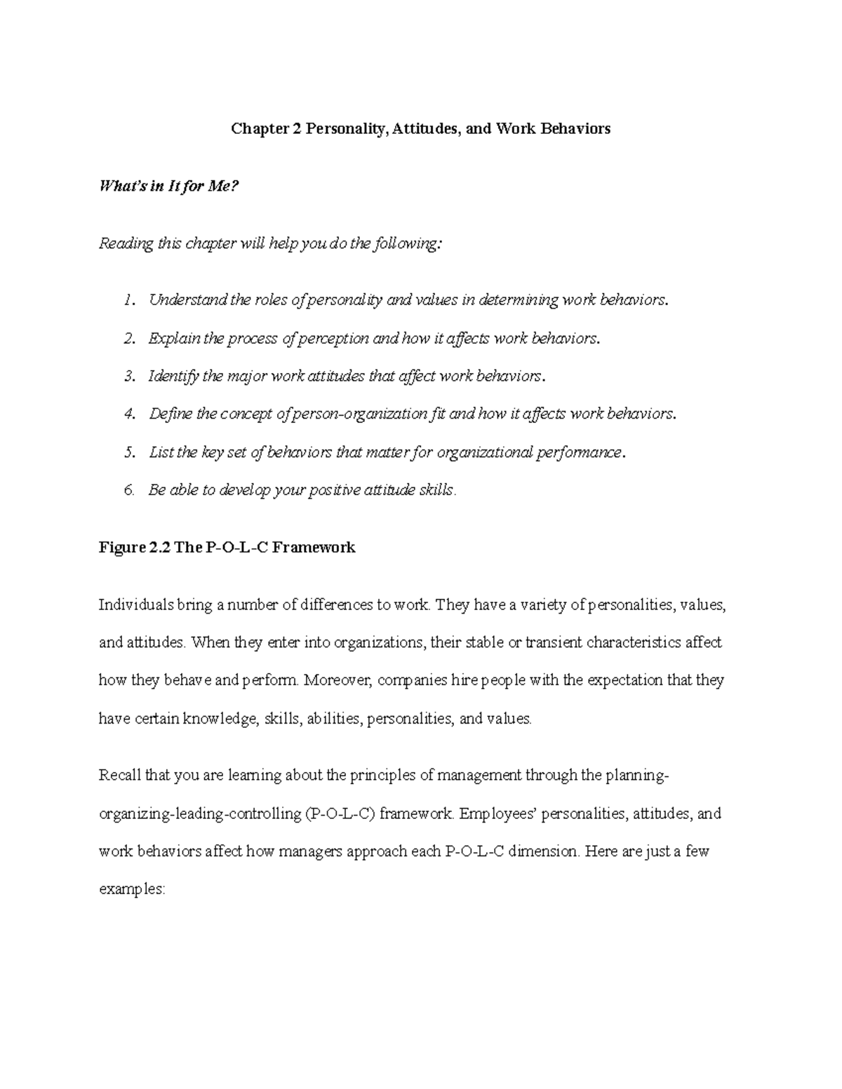 Chapter 2 Personality, Attitudes, and Work Behaviors - Chapter 2 ...